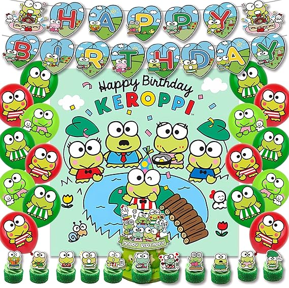 Amazon.com: Kawaii Frog Themed Birthday Party backdrop Decoration Cute ...