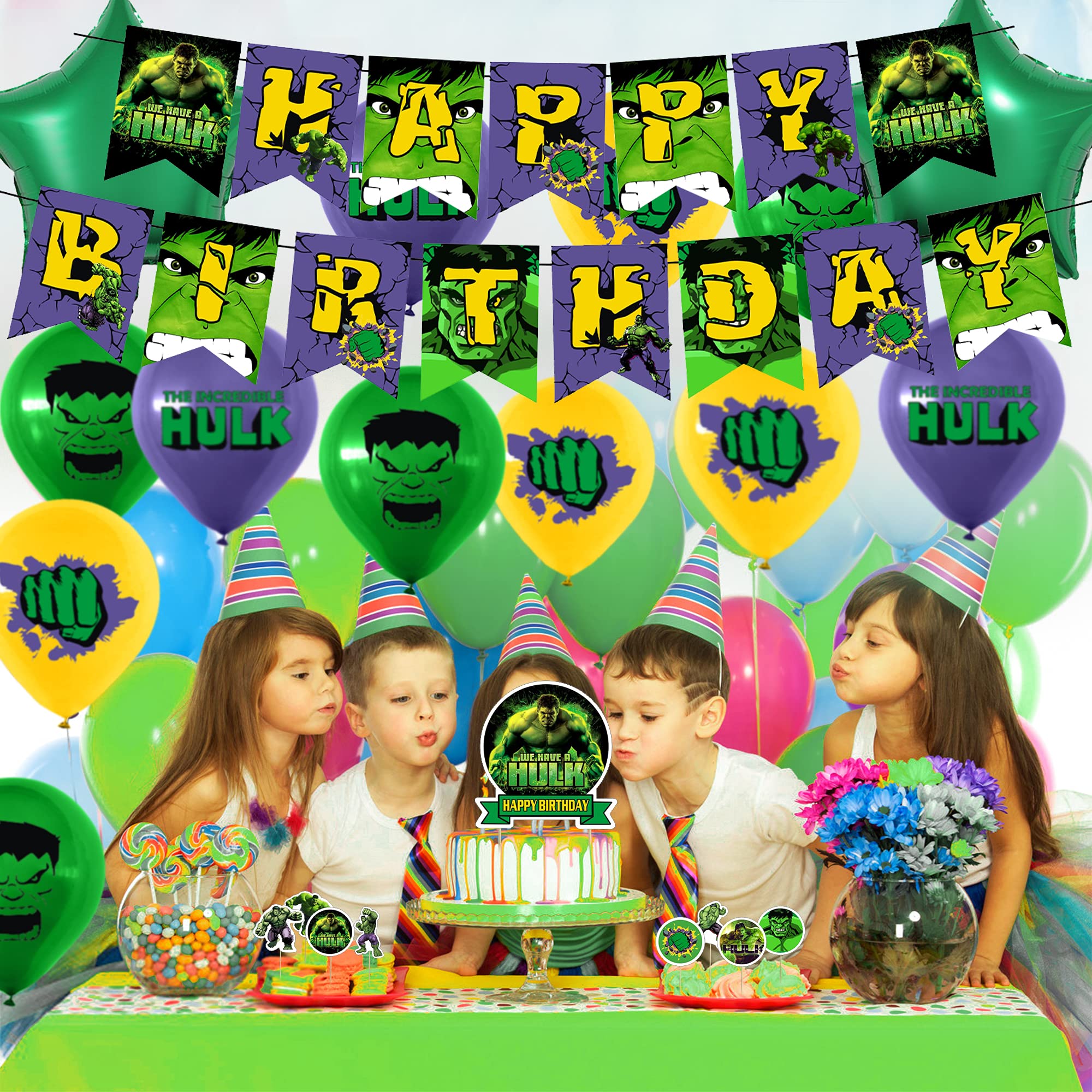 46pcs Hulk Party Decorations, Superhero Hulk Theme Birthday Party ...