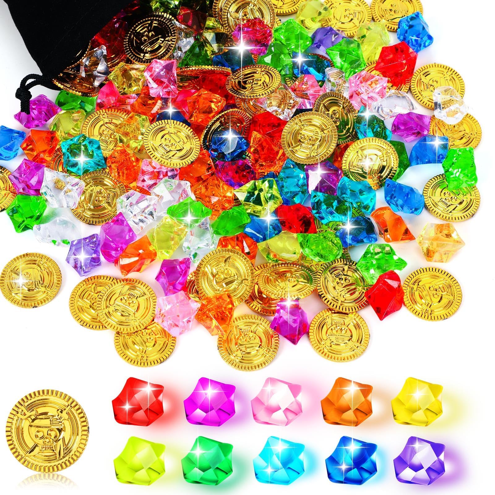 Amazon.com: MARFOREVER 180 PCS Toy Gems Pirate Treasure Jewels, Fake ...