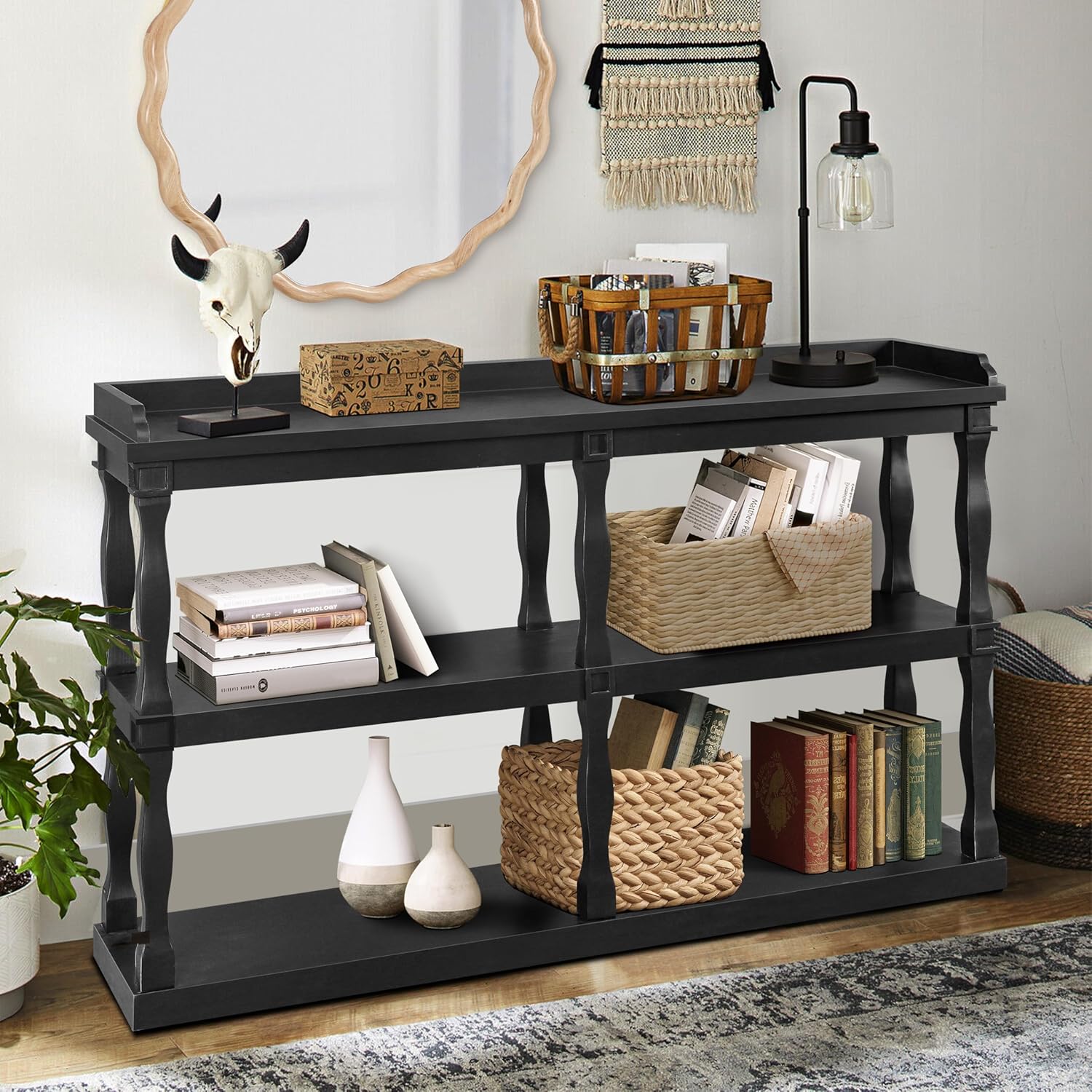 Amazon.com: Linique 59.80" Console Table with 3-Tier Open Storage ...