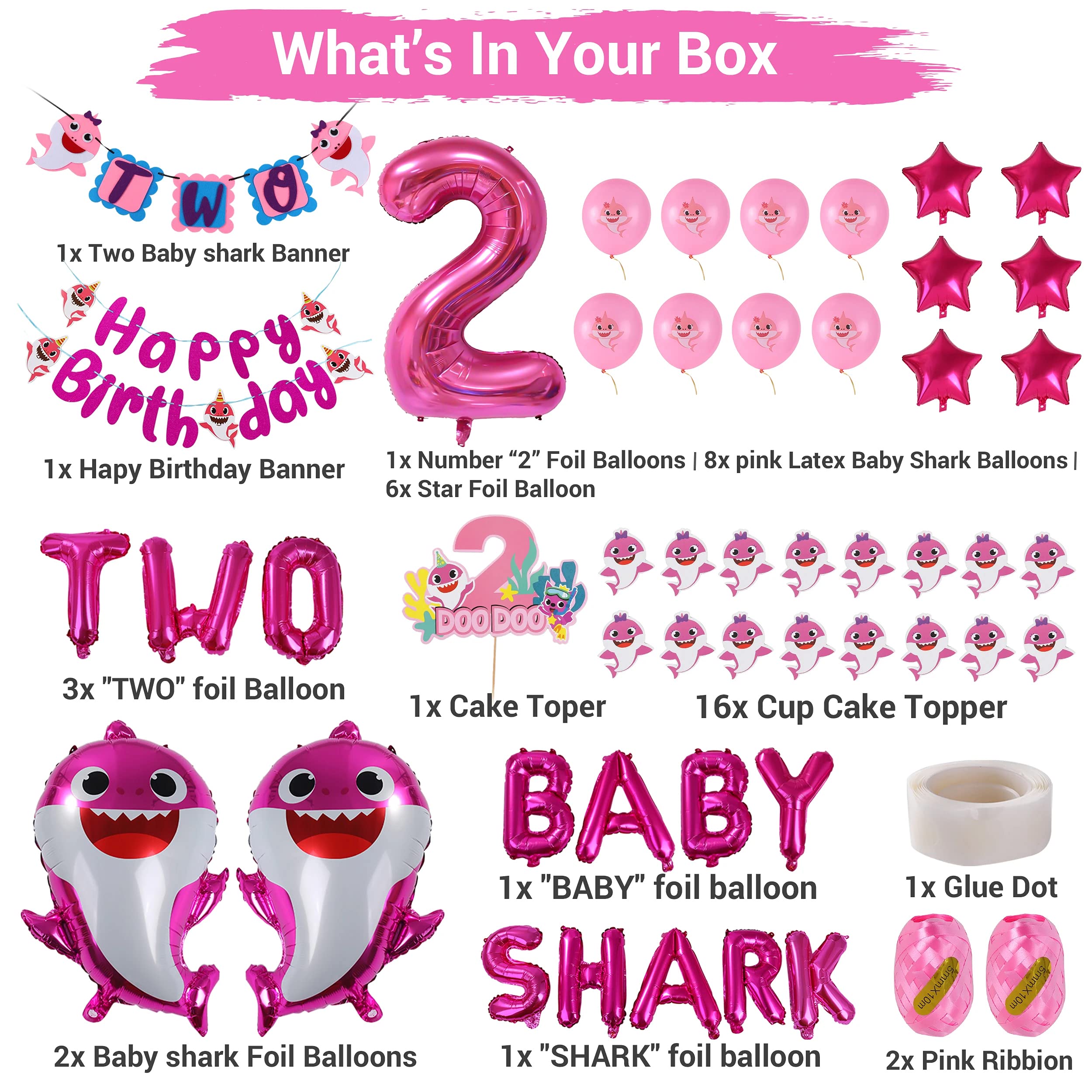 Pink Baby Shark 2nd Birthday Decorations for Girl - TWO TWO TWO and ...