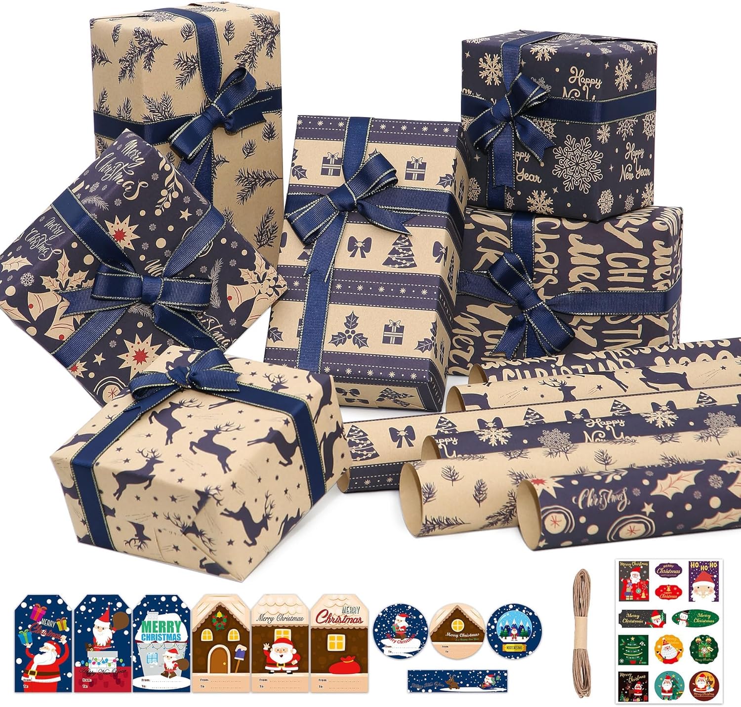 Amazon.com: Larcenciel Christmas Wrapping Paper Set, Vintage Holiday ...