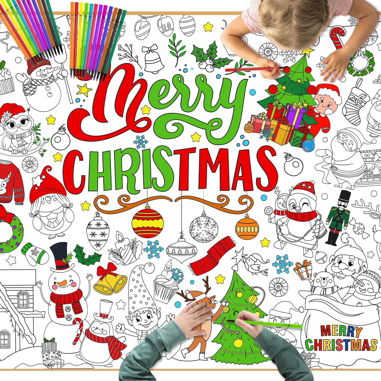 Amazon.com: HOWAF Merry Christmas Coloring Poster with 24 pcs Paint ...