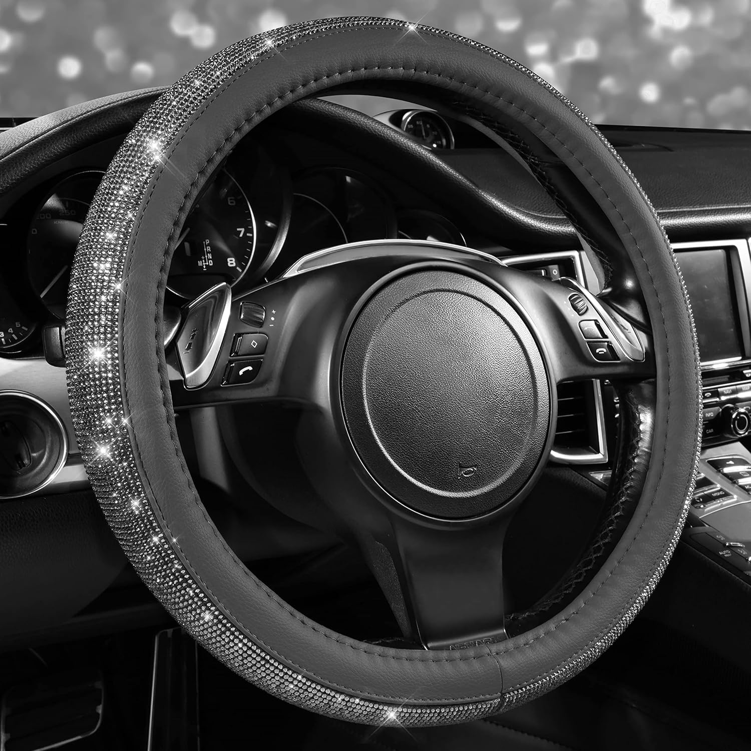 Amazon.com: CAR PASS Bling Diamond Leather Steering Wheel Cover, with ...