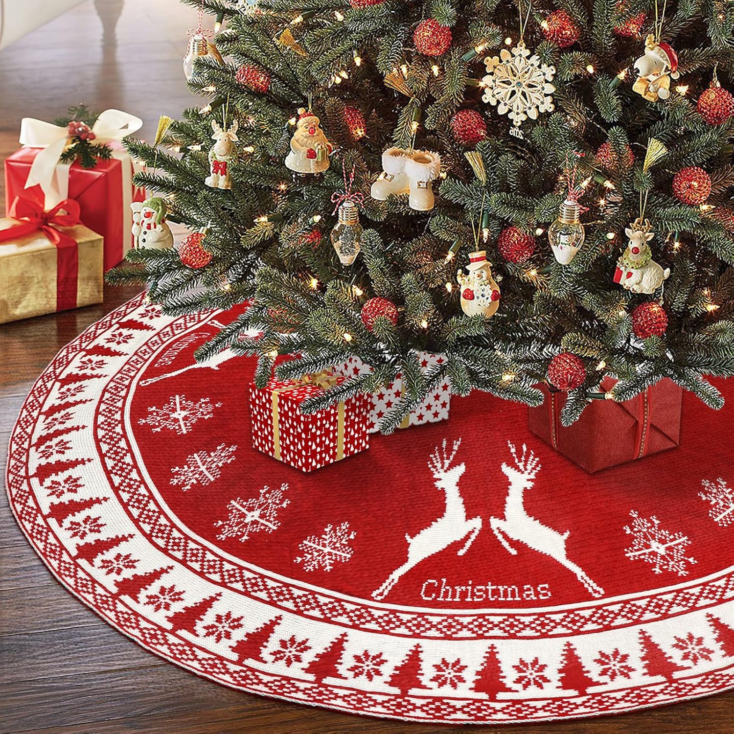 GUDELAK Christmas Tree Skirt 48Inch Xmas Tree Skirt Cable Knitted Tree ...