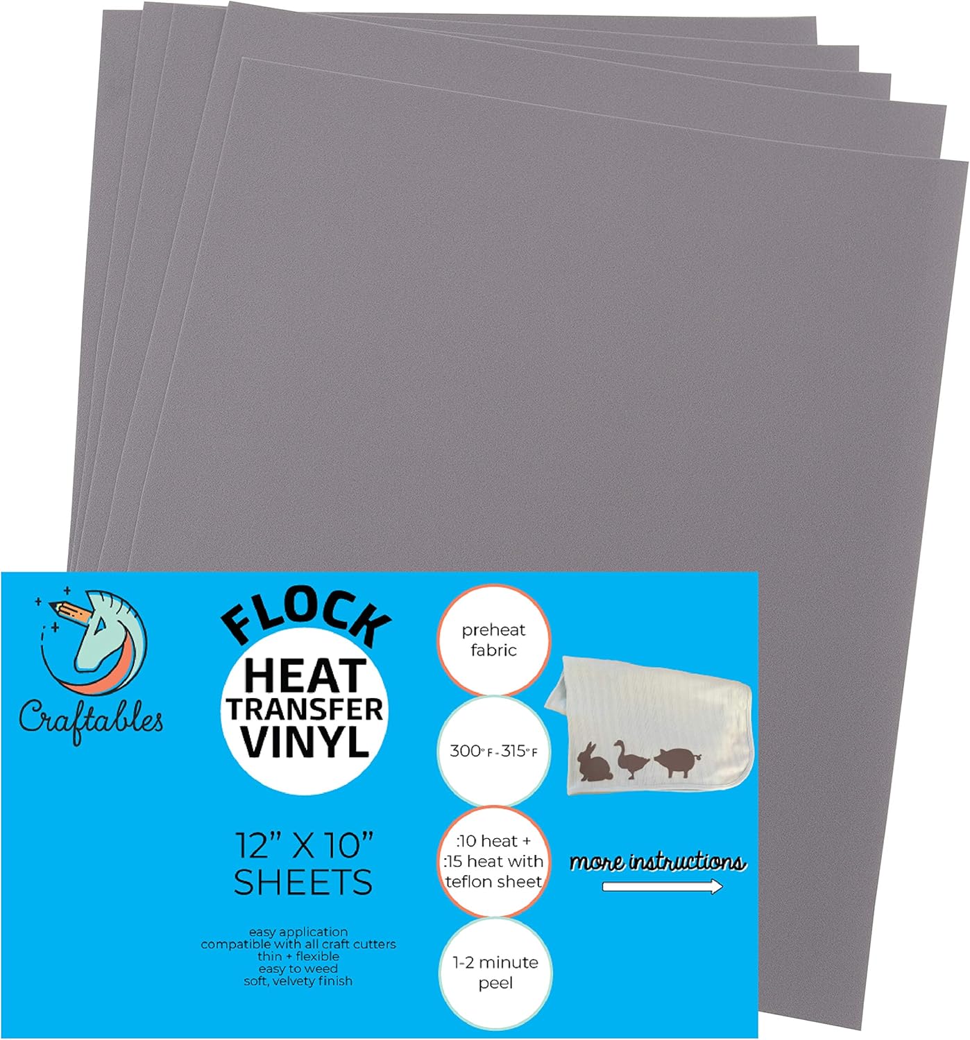 Amazon.com: Craftables Light Gray Flocked HTV Craft Vinyl - Flock Heat ...