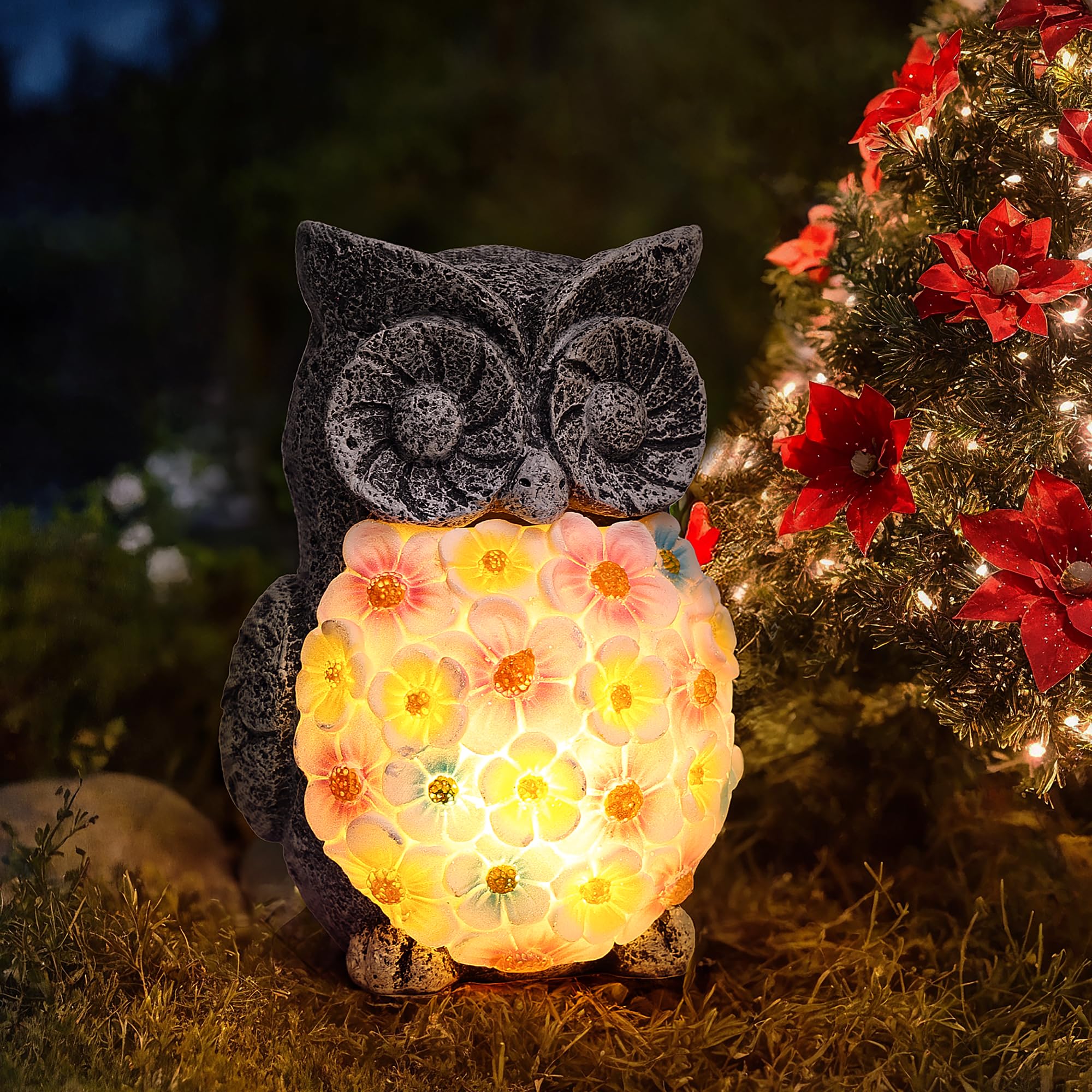 Owl Solar Garden Outdoor Statues, 6.5 Inch Resin Owl Figurine ...
