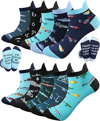 Amazon.com: Haysandy 10 Pairs Novelty Fishing Socks for Men Cotton Low ...