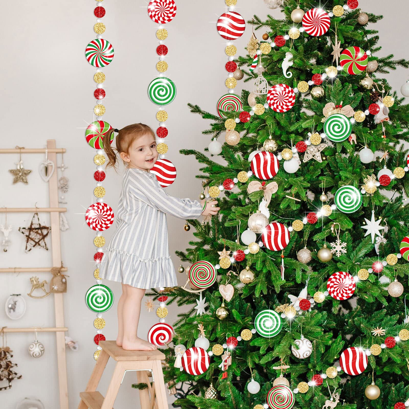 Candy Cane Garland On A Tree 6Pcs Christmas Candy Canes Ornament Candy
