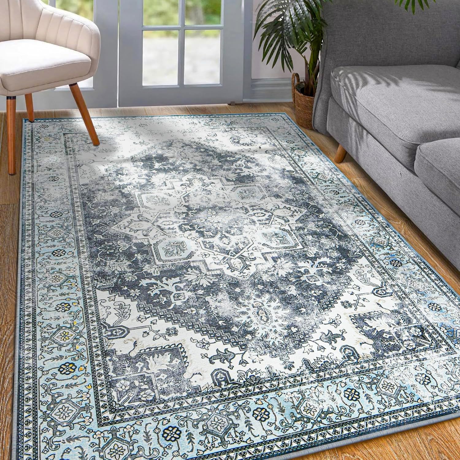Amazon.com: LIVEBOX Area Rug Grey 4x6 - Medallion Bedroom Rug Vintage ...