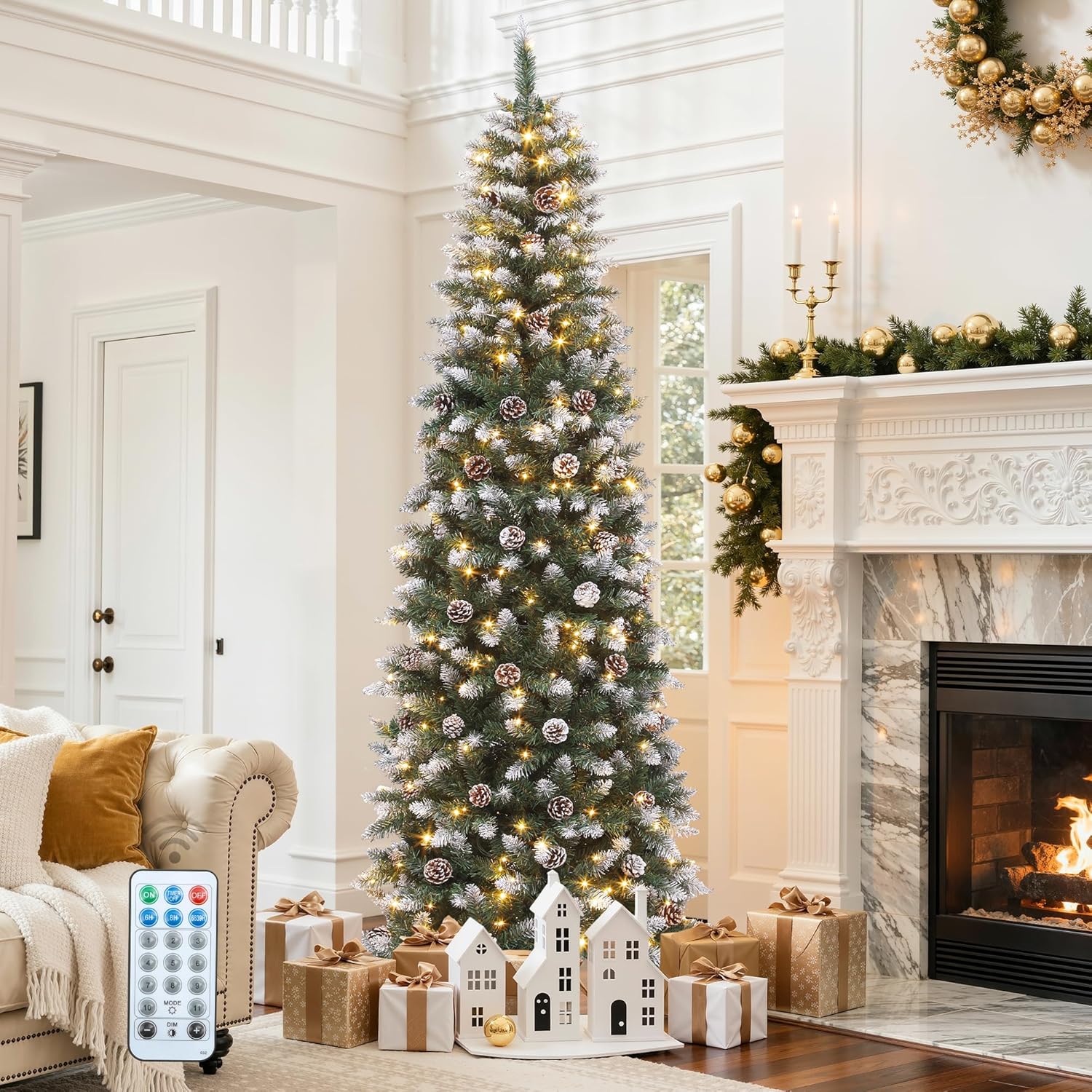 Amazon.com: DWVO 6ft Pre-lit Artificial Christmas Tree, Slim Partial ...