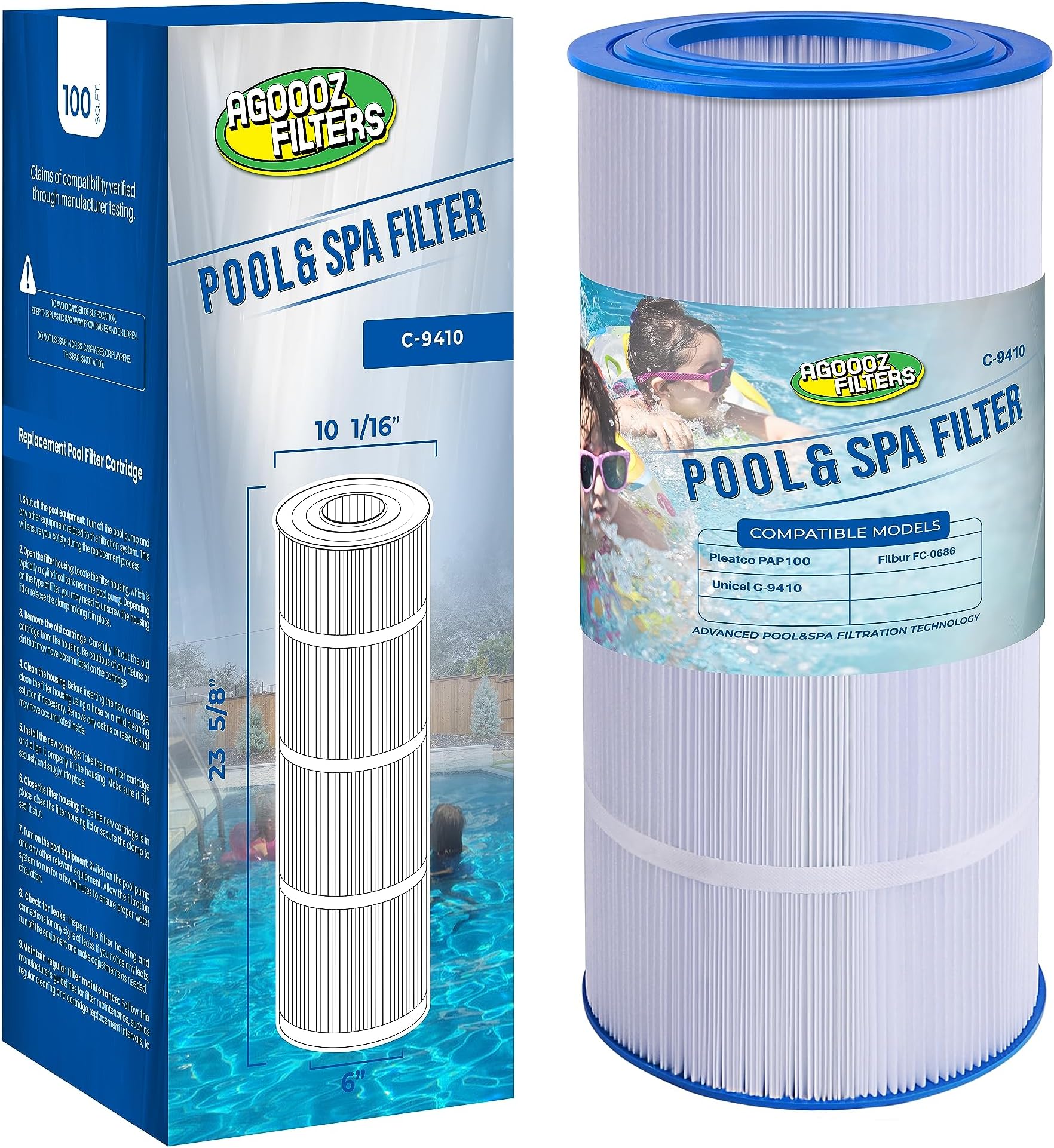 Amazon.com : Pureline Pool Replacement Cartridge Filter, 100 Sq Ft ...