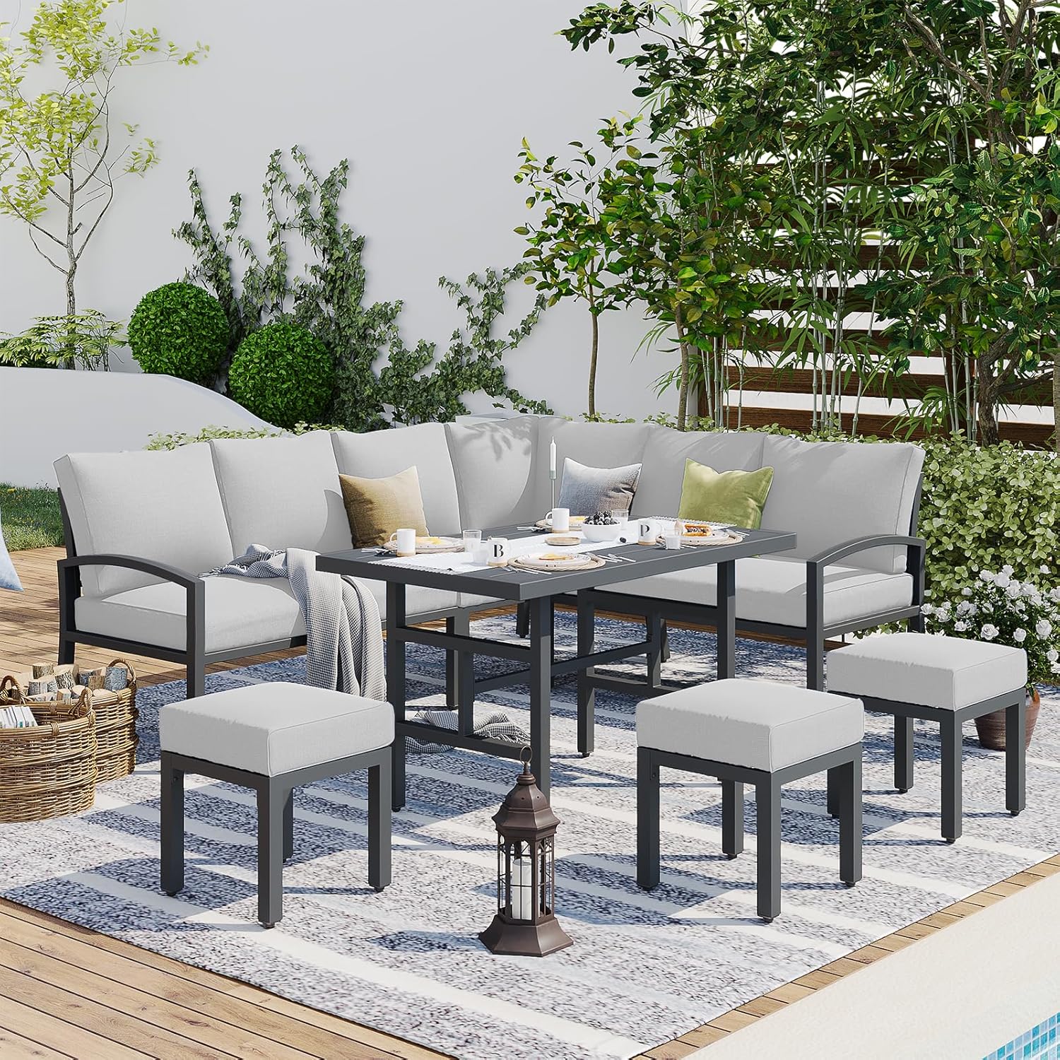 Amazon.com: U-MAX Metal Patio Furniture Set, 7 Pieces Modern Outdoor ...