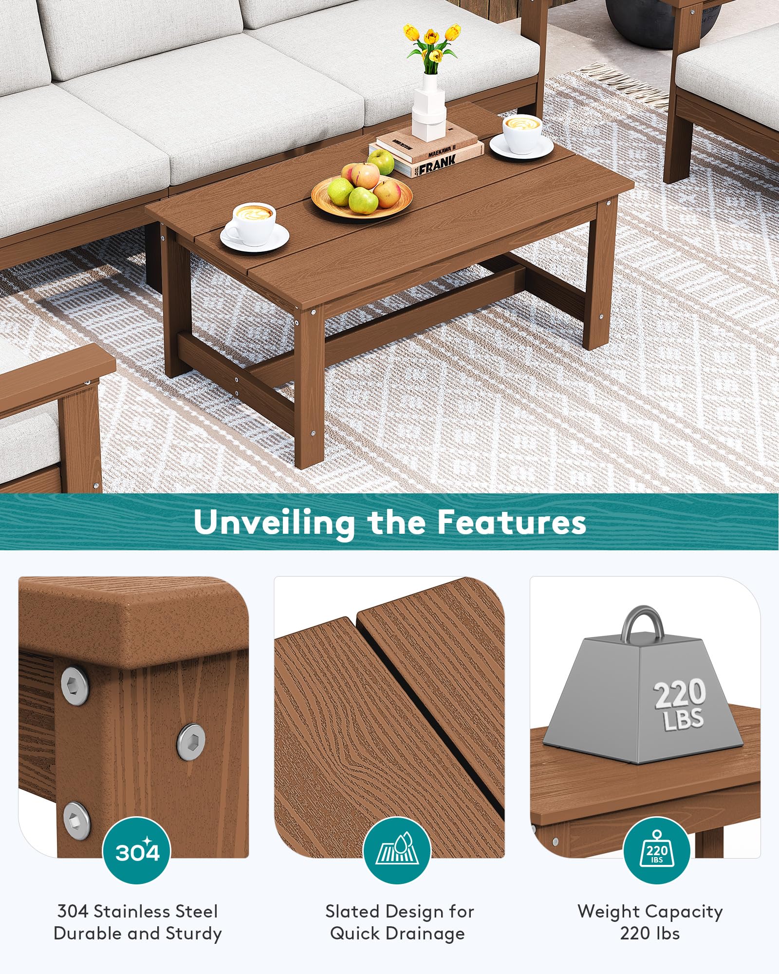 Snapklik.com : HDPE Patio Coffee Table, Rectangle Outdoor Coffee Table ...