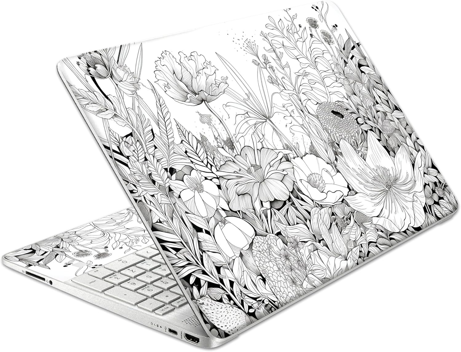 Amazon.com: Laptop Skin Decal HP 15.6" - Black White Botanical, Laptop ...