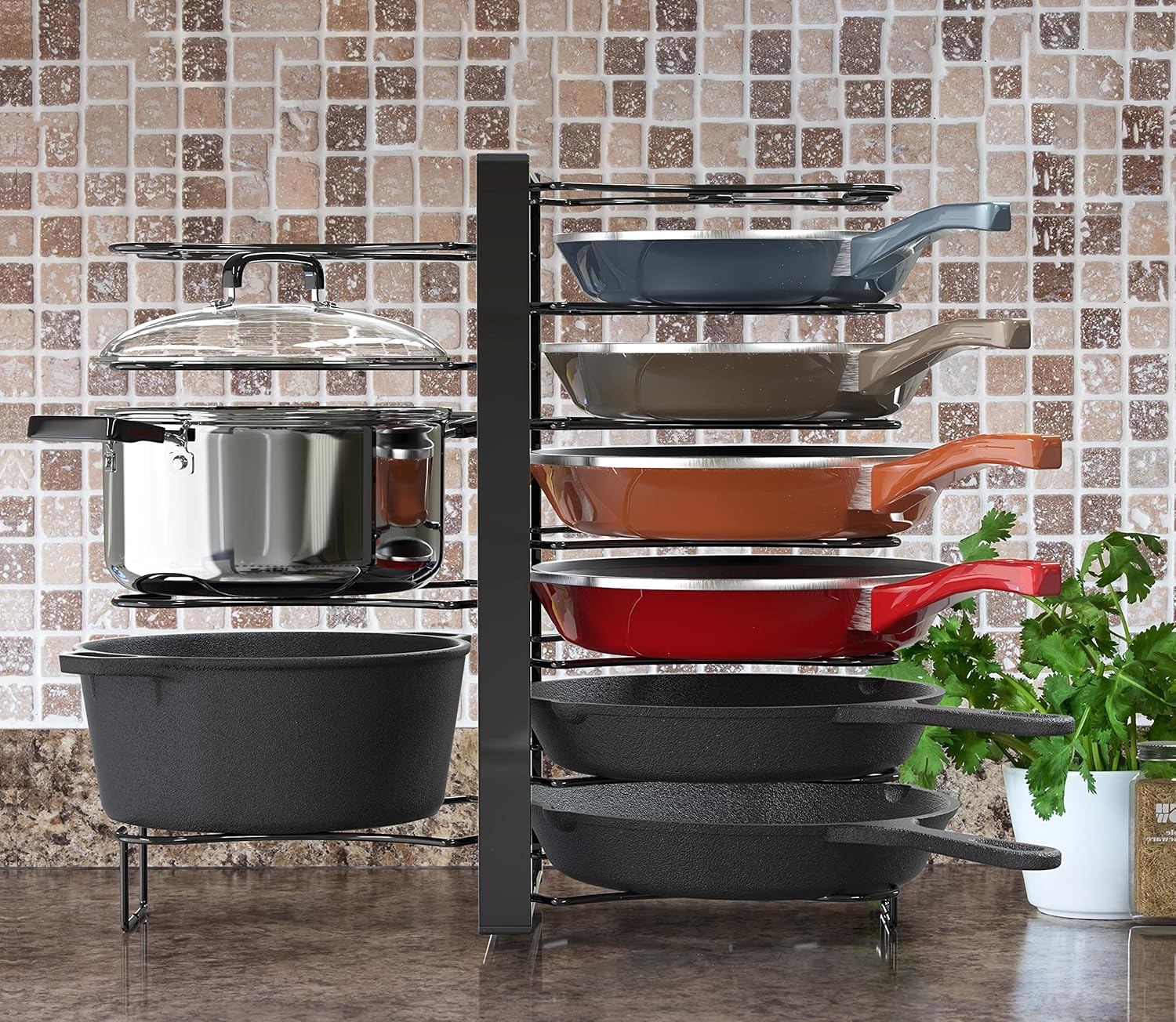 11 Compartments Double Sided Height Adjustable Pan Organizer ...