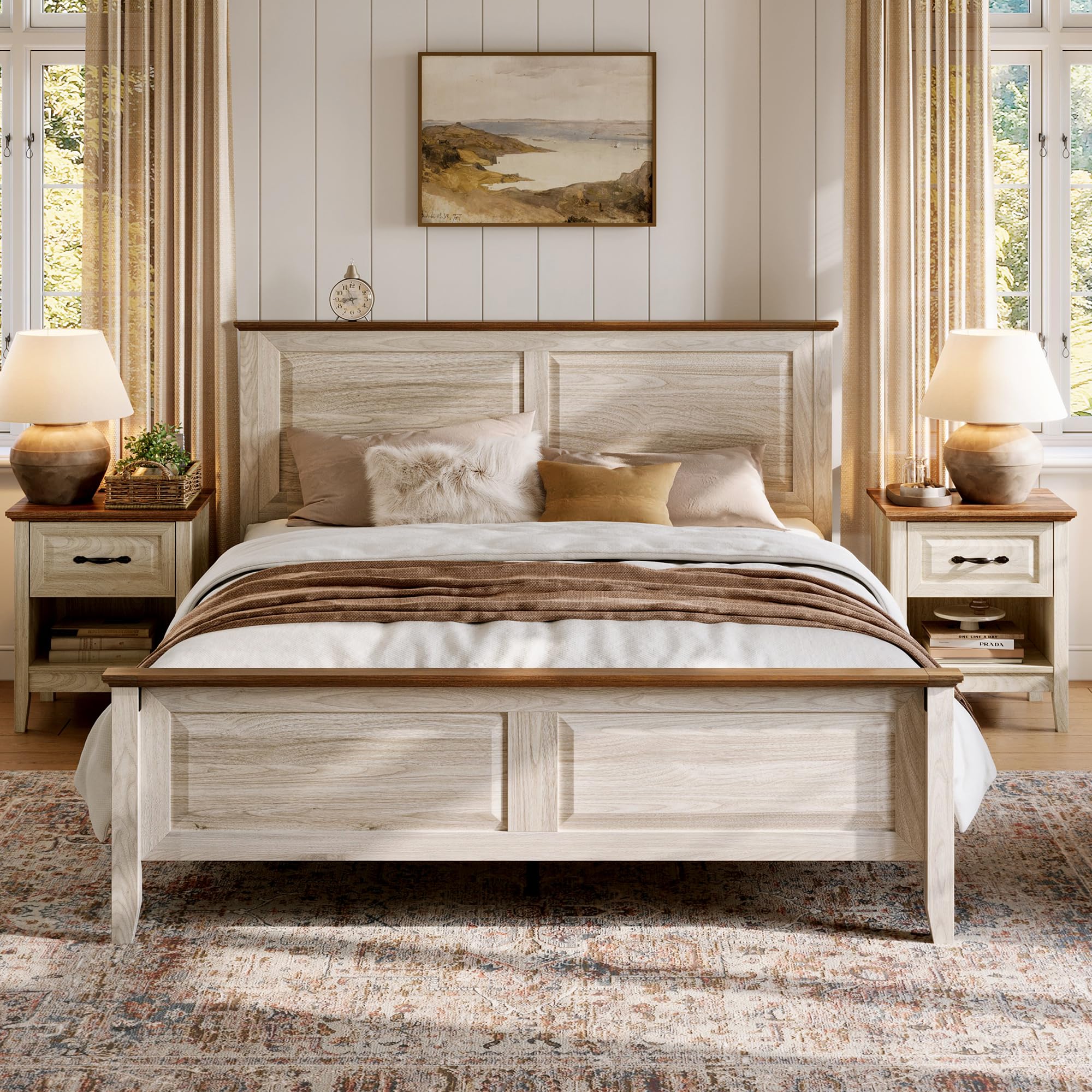 Amazon.com: LINSY Farmhouse Full Size Bed Frame with High Footboard ...