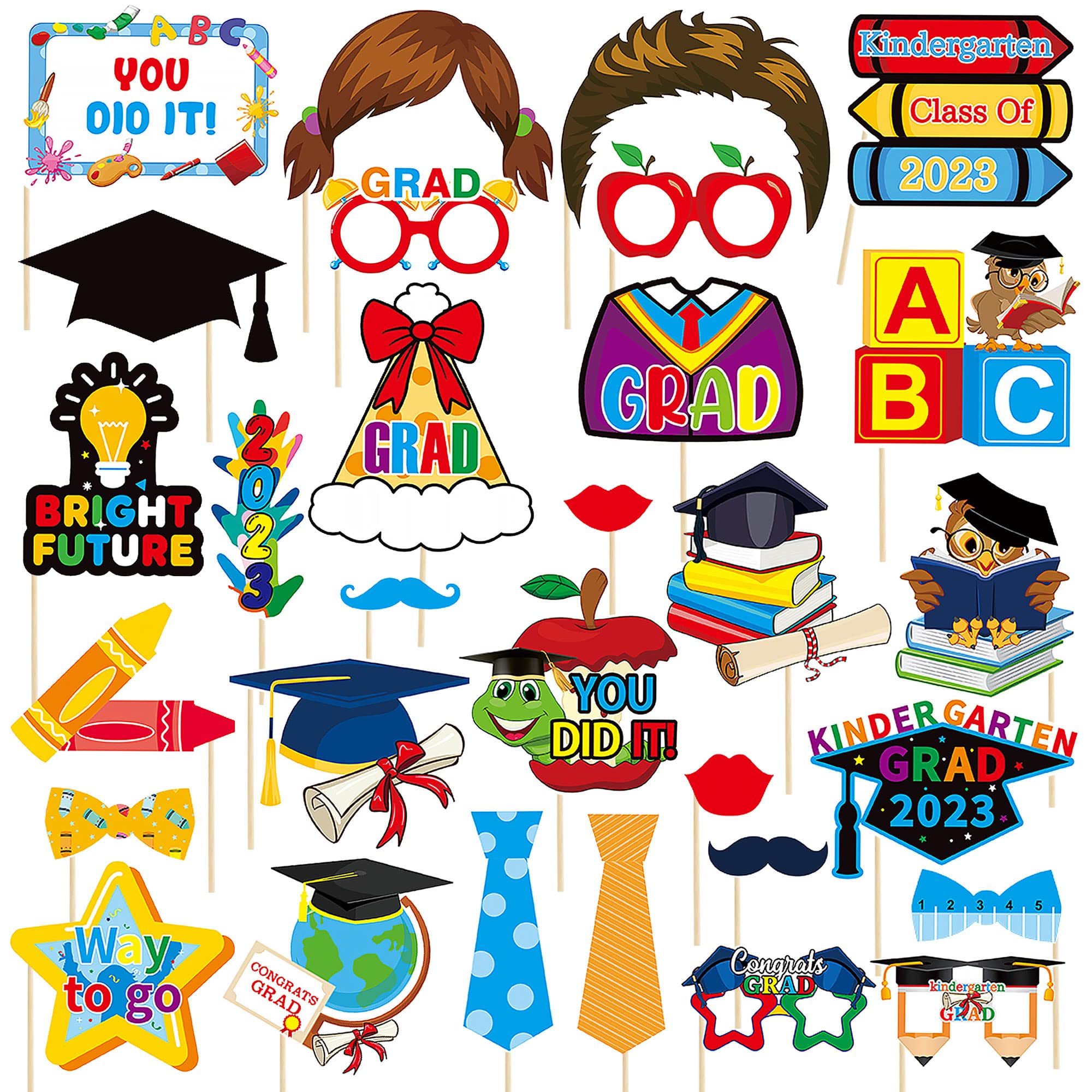 Amazon.com: Lucleag Kindergarten Graduation 2024 Photo Booth Props Kit ...