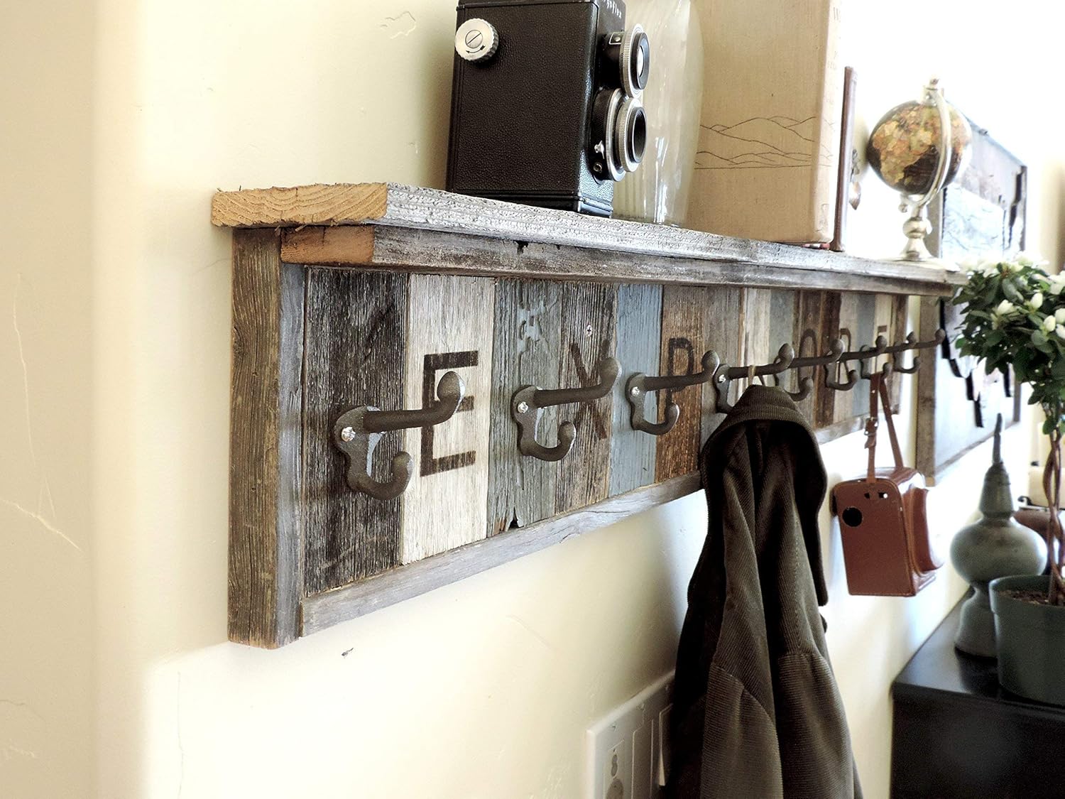 Personalized Reclaimed Barn Wood Coat Rack with 4 inch Deep Shelf ...