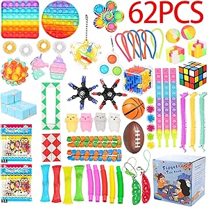 62-Pcs kalai Fidget Toy Pack – Large 62-Pcs Pack Fidget Toys for Kids and Adults – Fun Sensory ...
