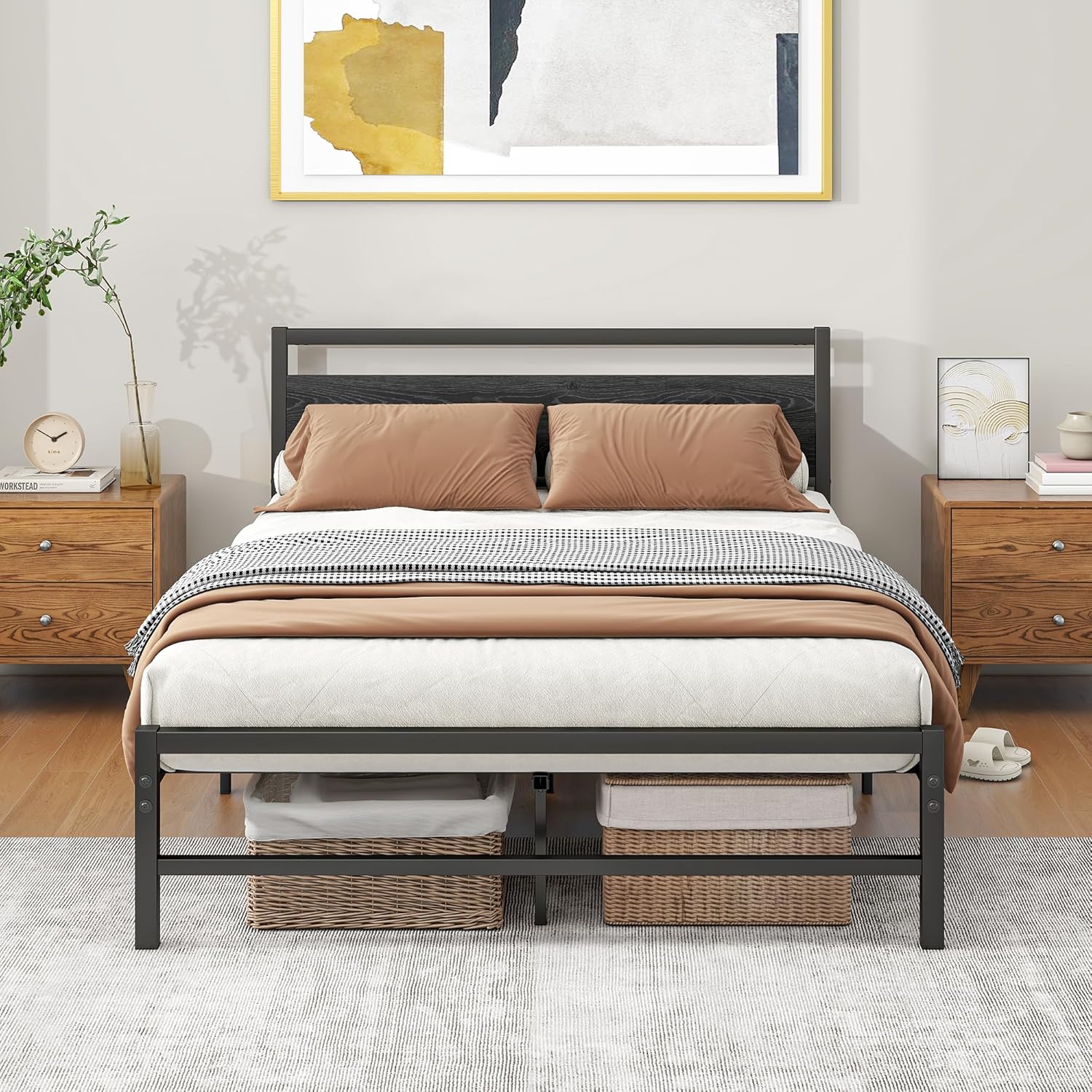 Crocofair Full Bed Frame with Wood Headboard Full Size Bed Frames,Heavy ...