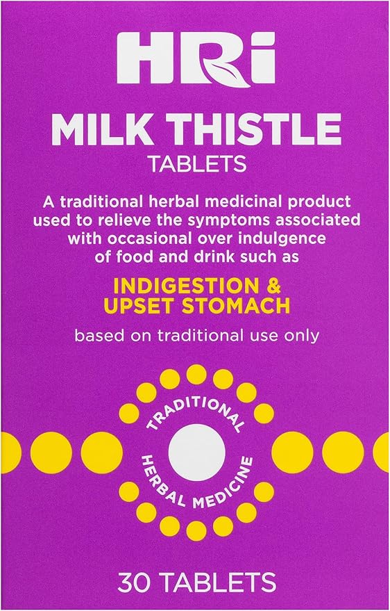 HRI Milk Thistle 30 Tablets - to Relieve Symptoms Associated with Over ...