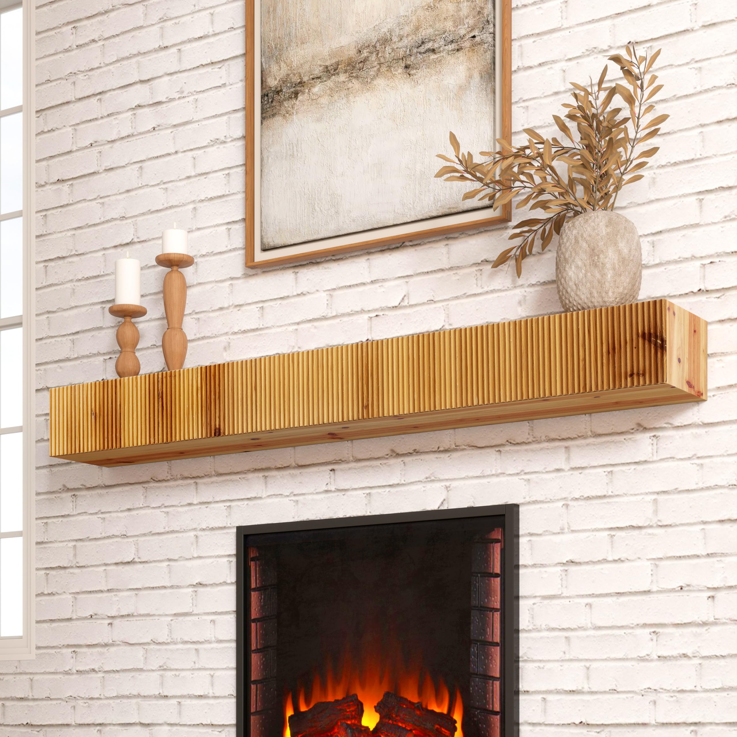 Amazon.com: blingworld Fireplace Mantle, 60" Fluted Floating Mantel ...