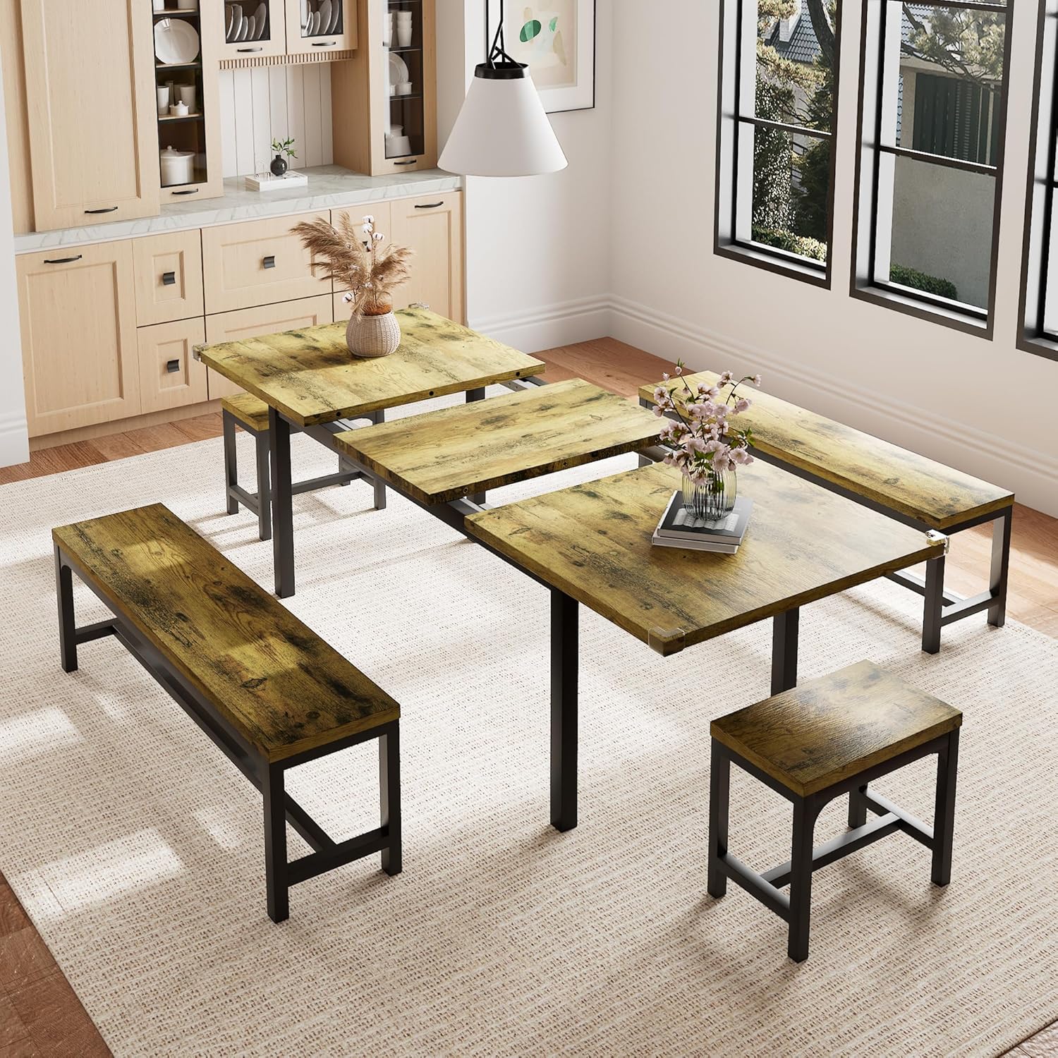 Amazon.com: Einhomn 5 Piece Dining Table Set for 4-8, 63" Extendable ...