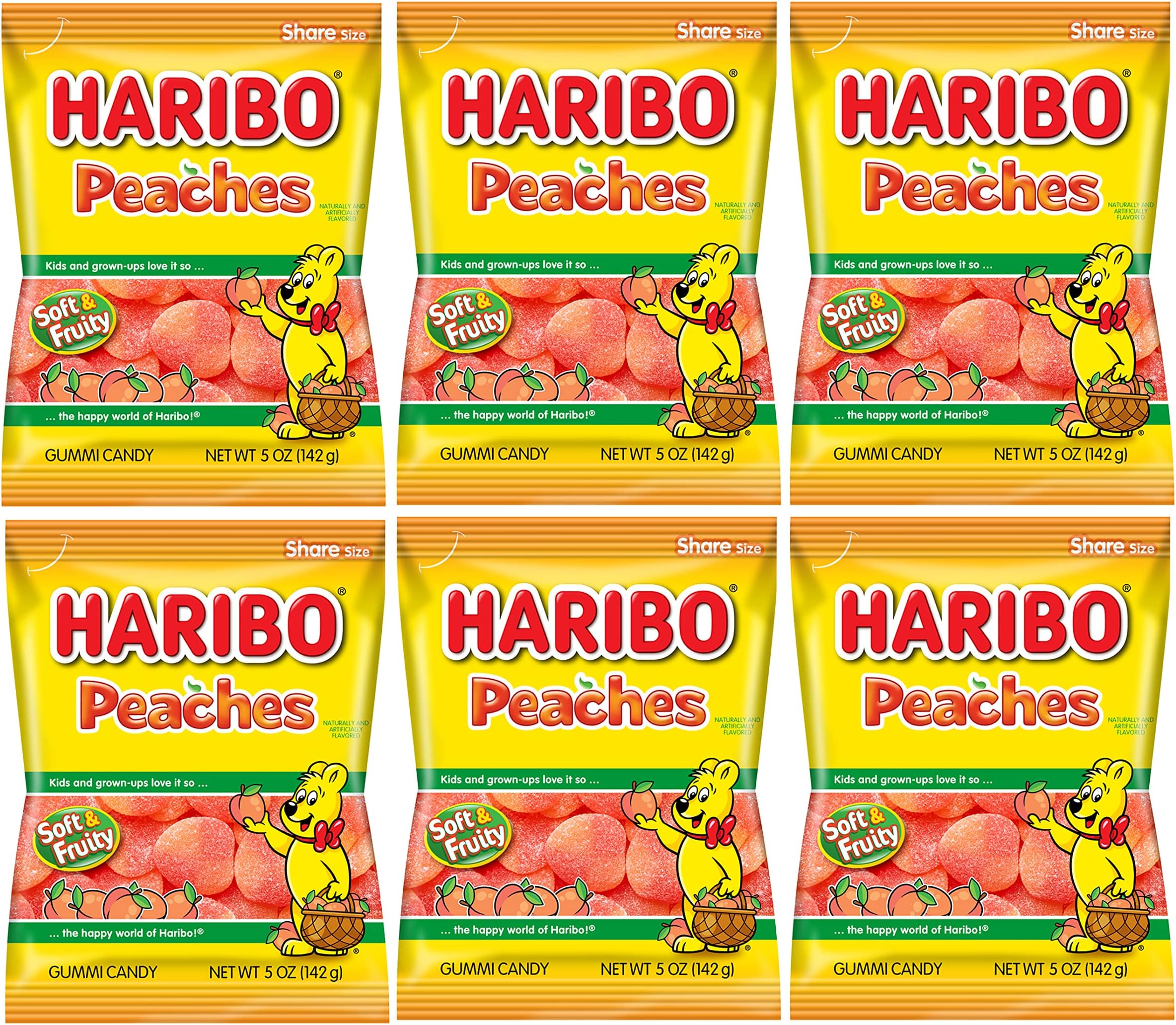 Amazon.com : Happy Peaches Gummy Candy Pack of 6 (5oz Bags) Jelly Fruit ...