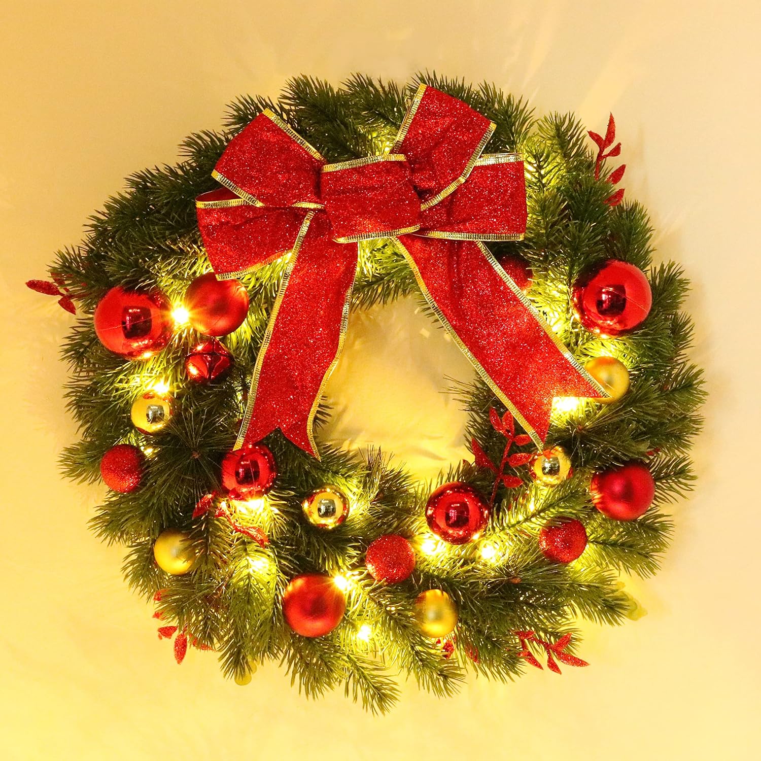 Amazon.com: Aesto Christmas Wreath with Timer, 40 Led Lights Christmas ...