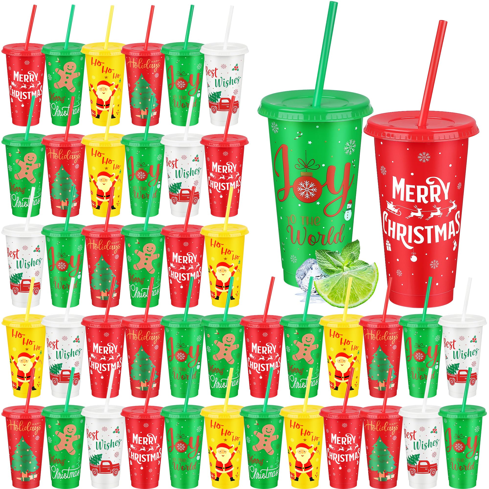 Amazon.com | Kochorie 48 Pieces Christmas Plastic Cups with Lids and ...