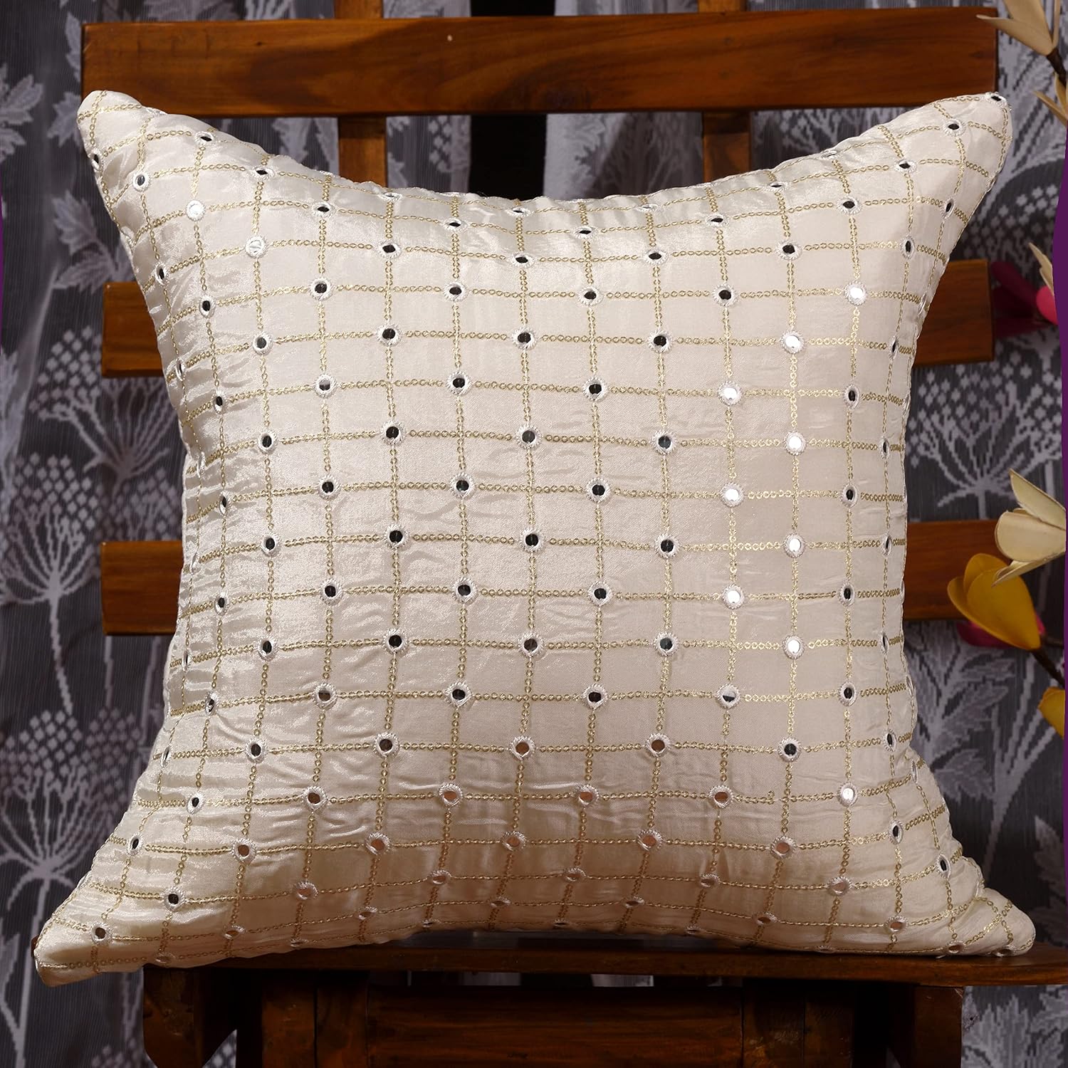 Buy SCARLETT LINENS Silk Embroidered Cushion Covers 18 inch x 18 inch ...