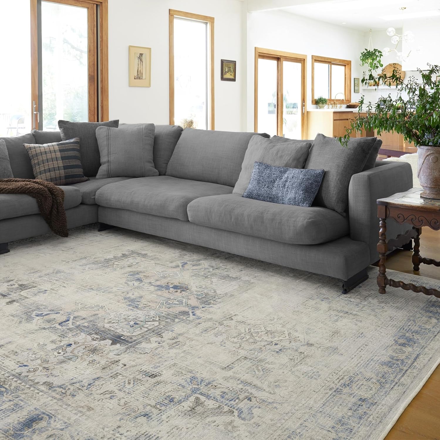 Amazon.com: RUGGABLE Washable Vintage Area Rug – Kamran Blue Quartz ...