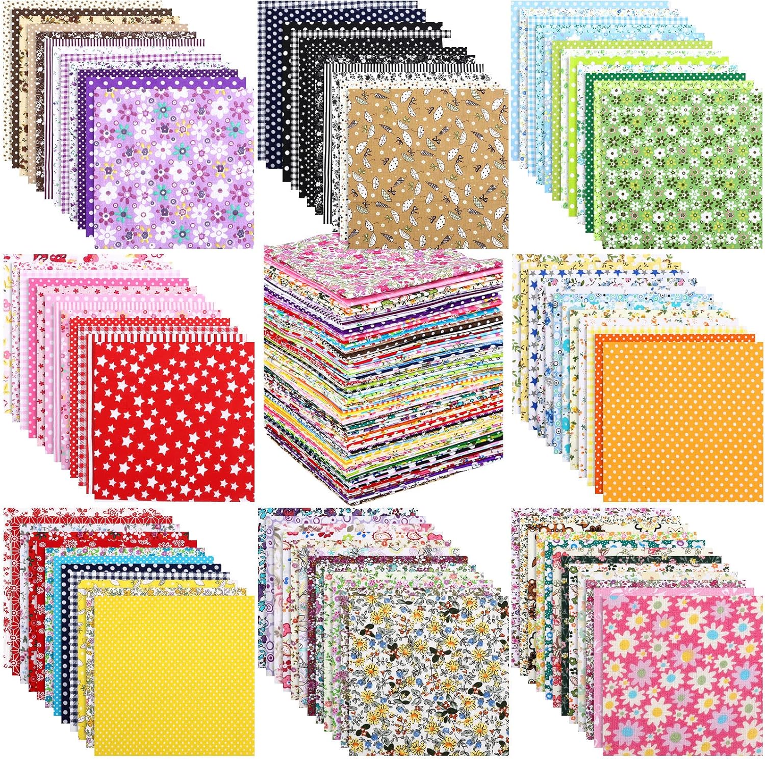 Amazon.com: 100 Pcs 10 x 10 Inch Quilting Cotton Fabric Bundle for DIY ...