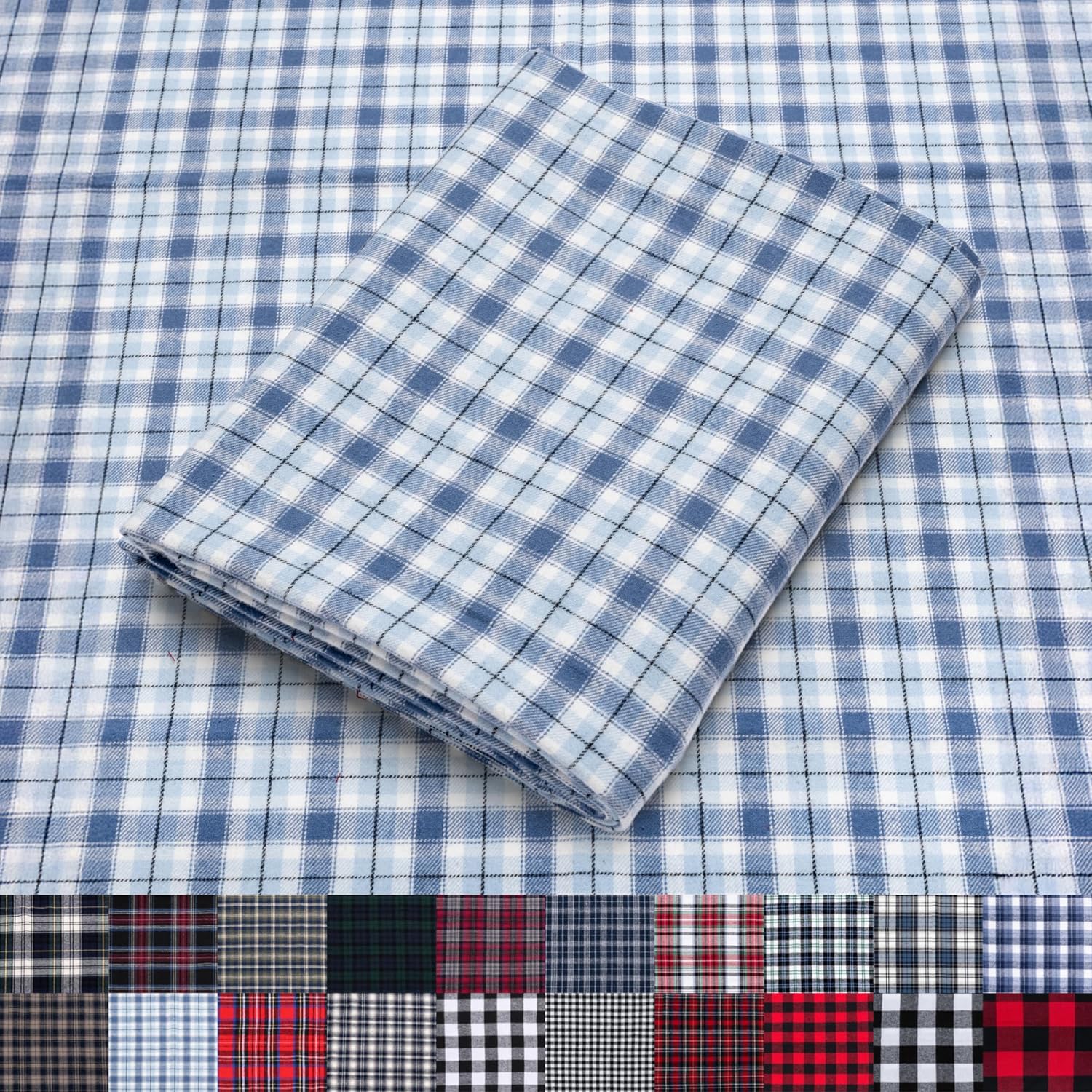 Amazon.com: Pico Textiles 1 Yard Light Blue Tartan Plaid Flannel Fabric ...