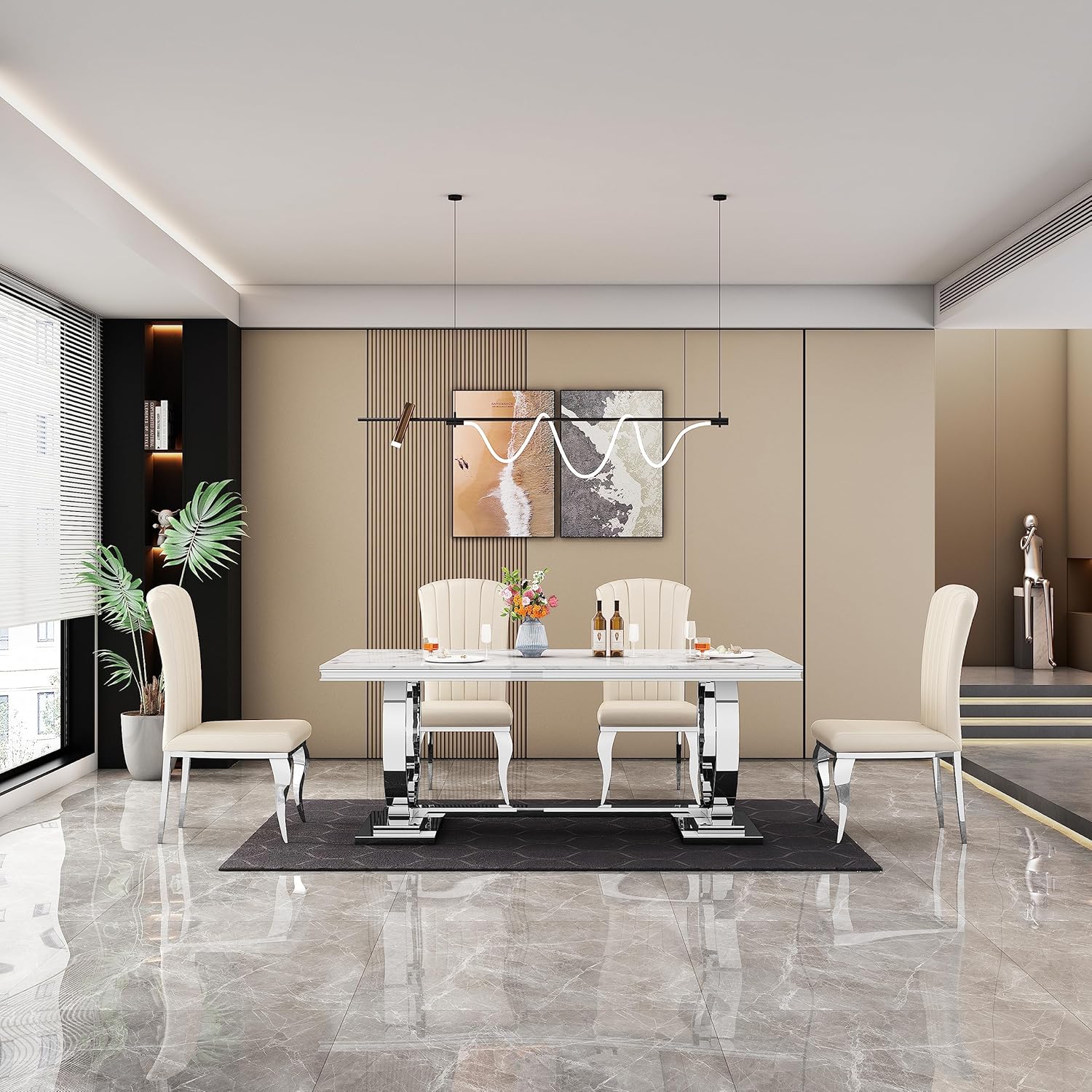 Amazon.com - Luxury Marble Dining Table Set for 4, 70" Kitchen Table ...