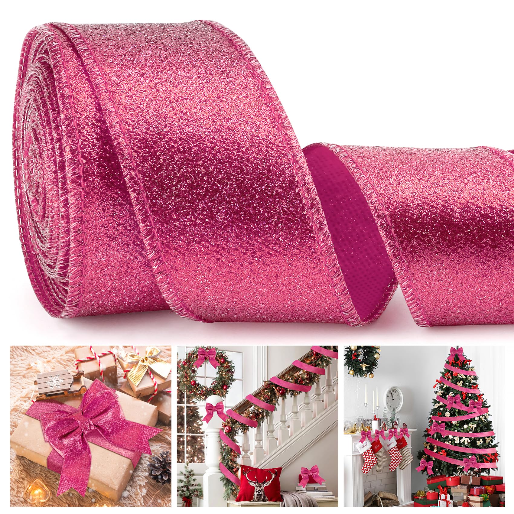 Amazon.com: Pink Christmas Ribbon Hot Pink Ribbon for Christmas Tree ...