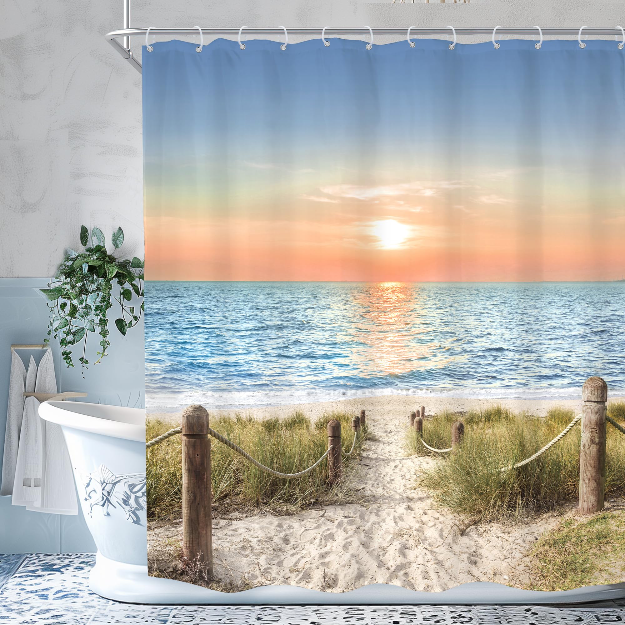 Amazon.com: Imirell Beach Ocean Shower Curtain 60Wx72H Inches Sunrise ...