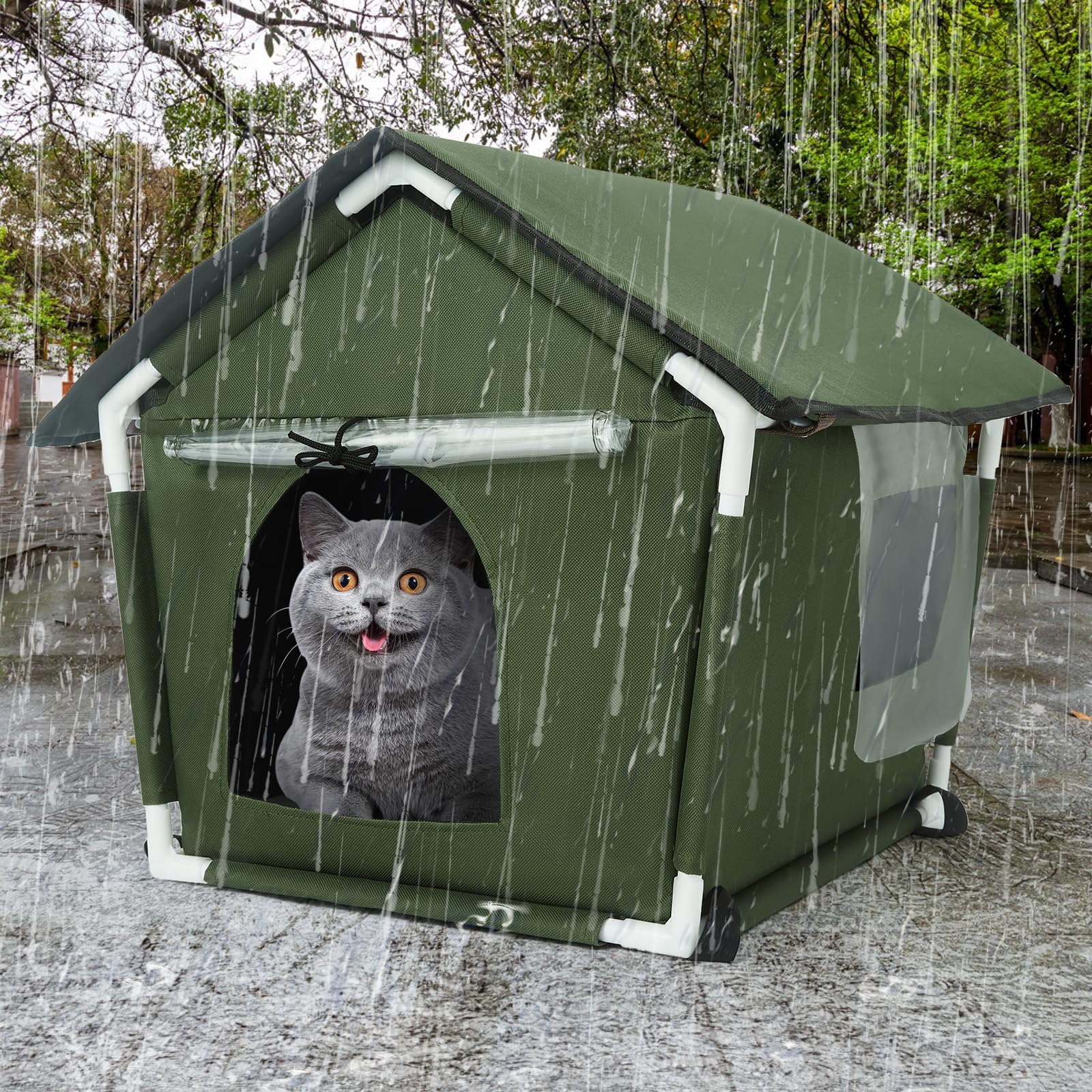 Amazon.com : Clawsable Indestructible Outdoor Cat House for Cats in ...