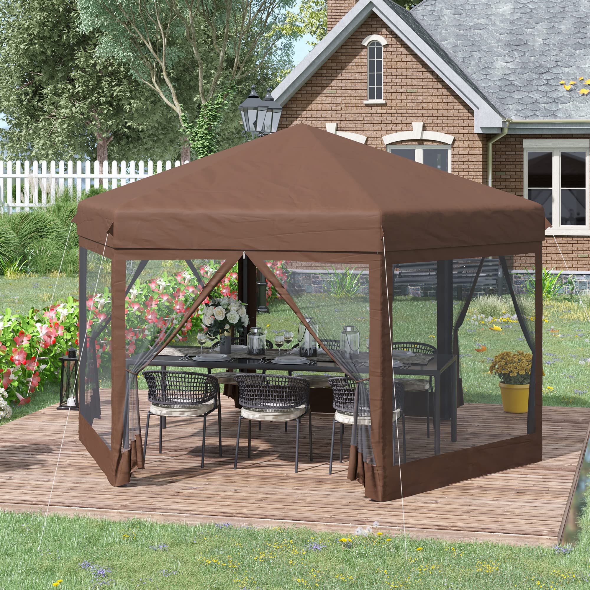 Outsunny Hexagon Patio Gazebo Garden Shelter Heavyduty