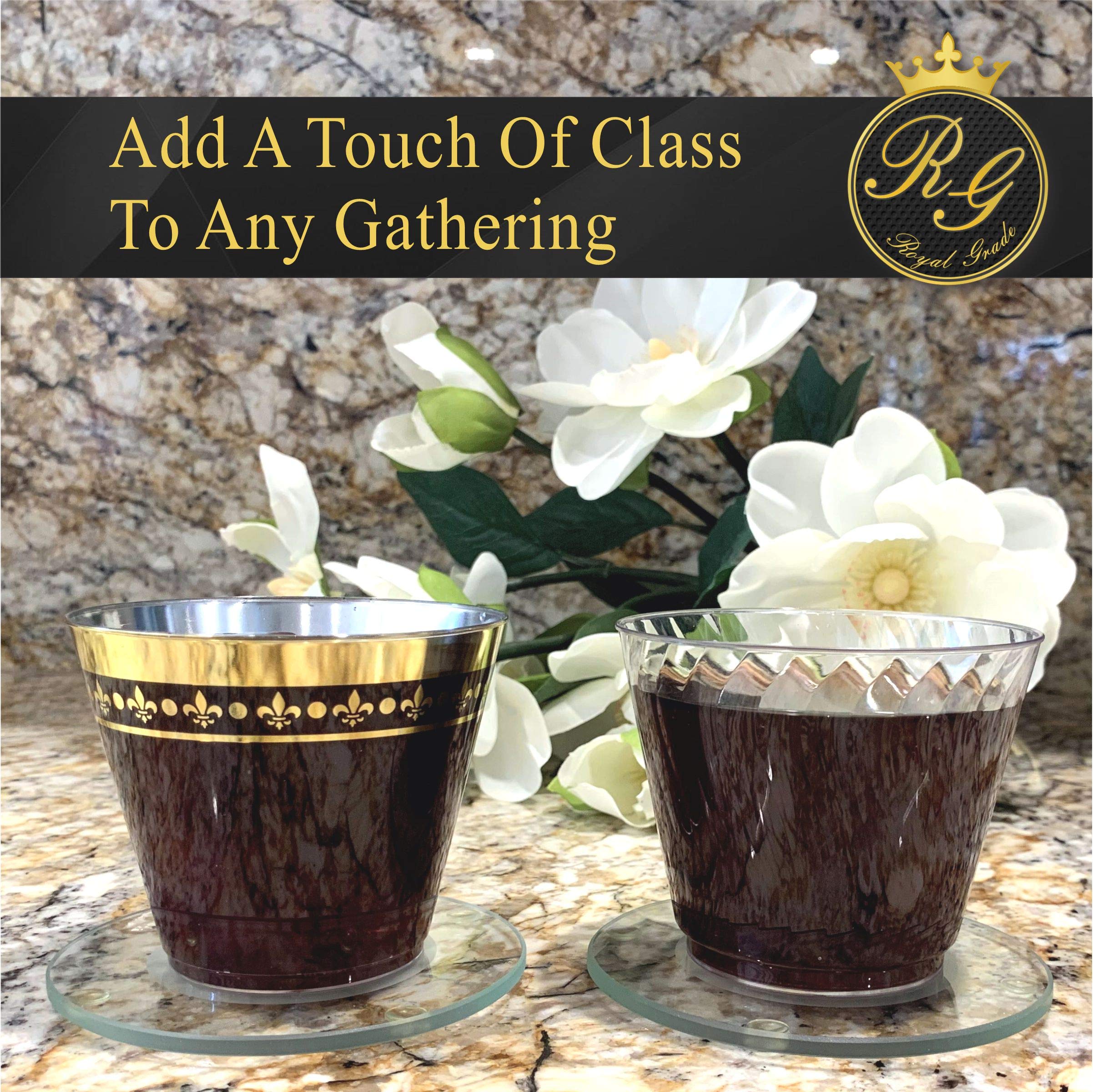 Buy Royal Grade 50 Gold Plastic Cups - 9 oz Gold Rimmed Fleur De Lis ...
