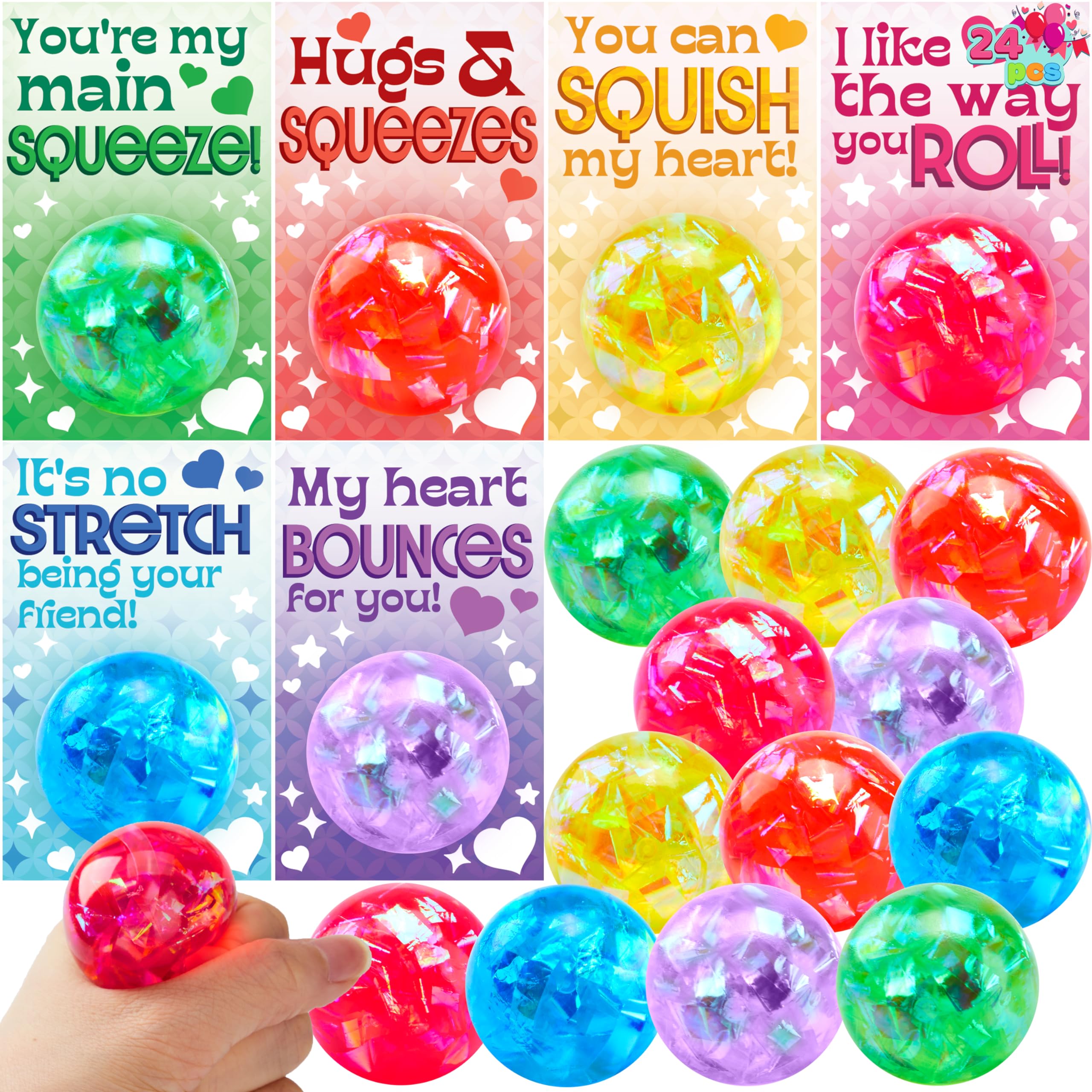 Amazon.com: JOYIN 24 Packs Valentine's Day Stretchy Balls with Cards ...