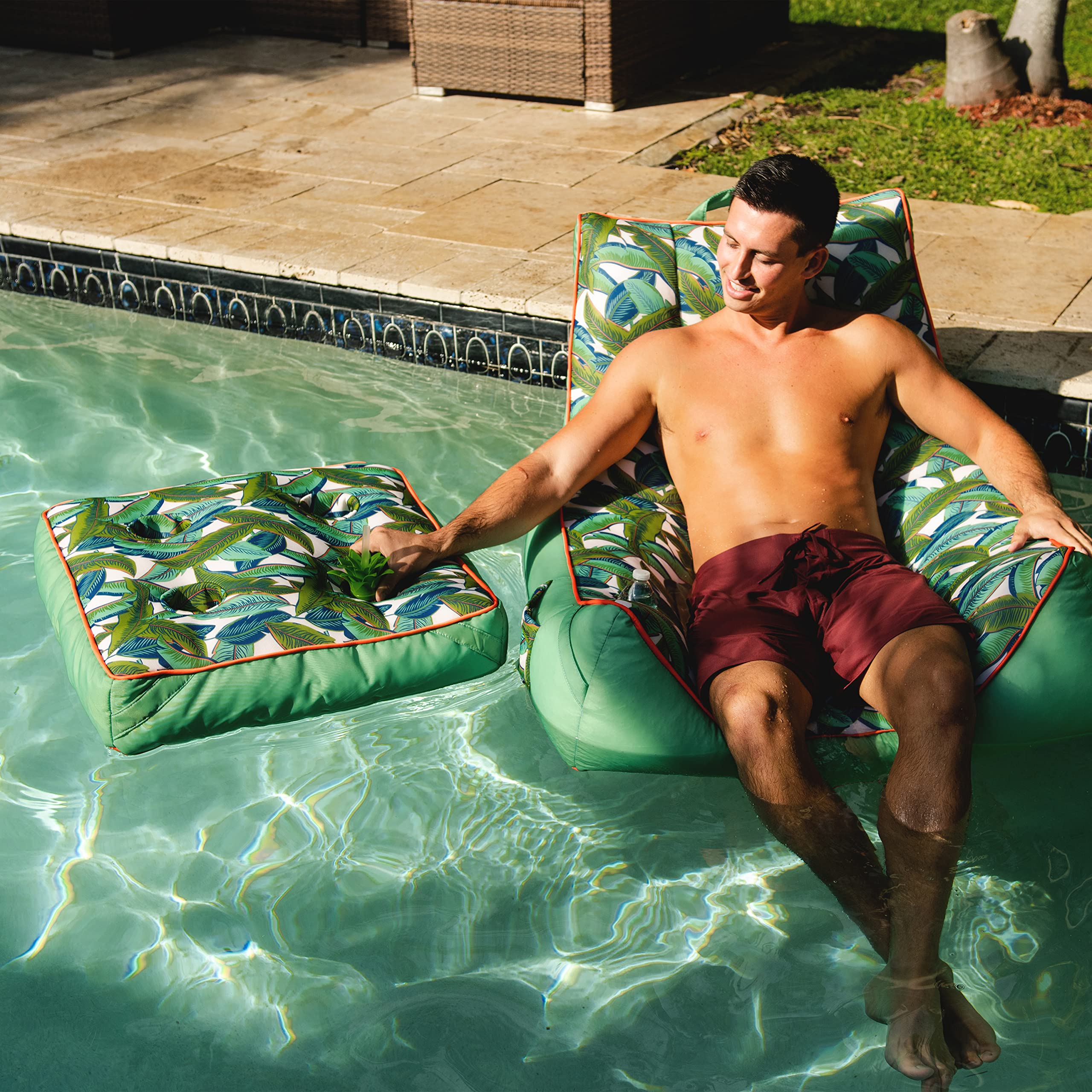 Big Joe Captain's Caddie Pool Float Green Tropical Palm