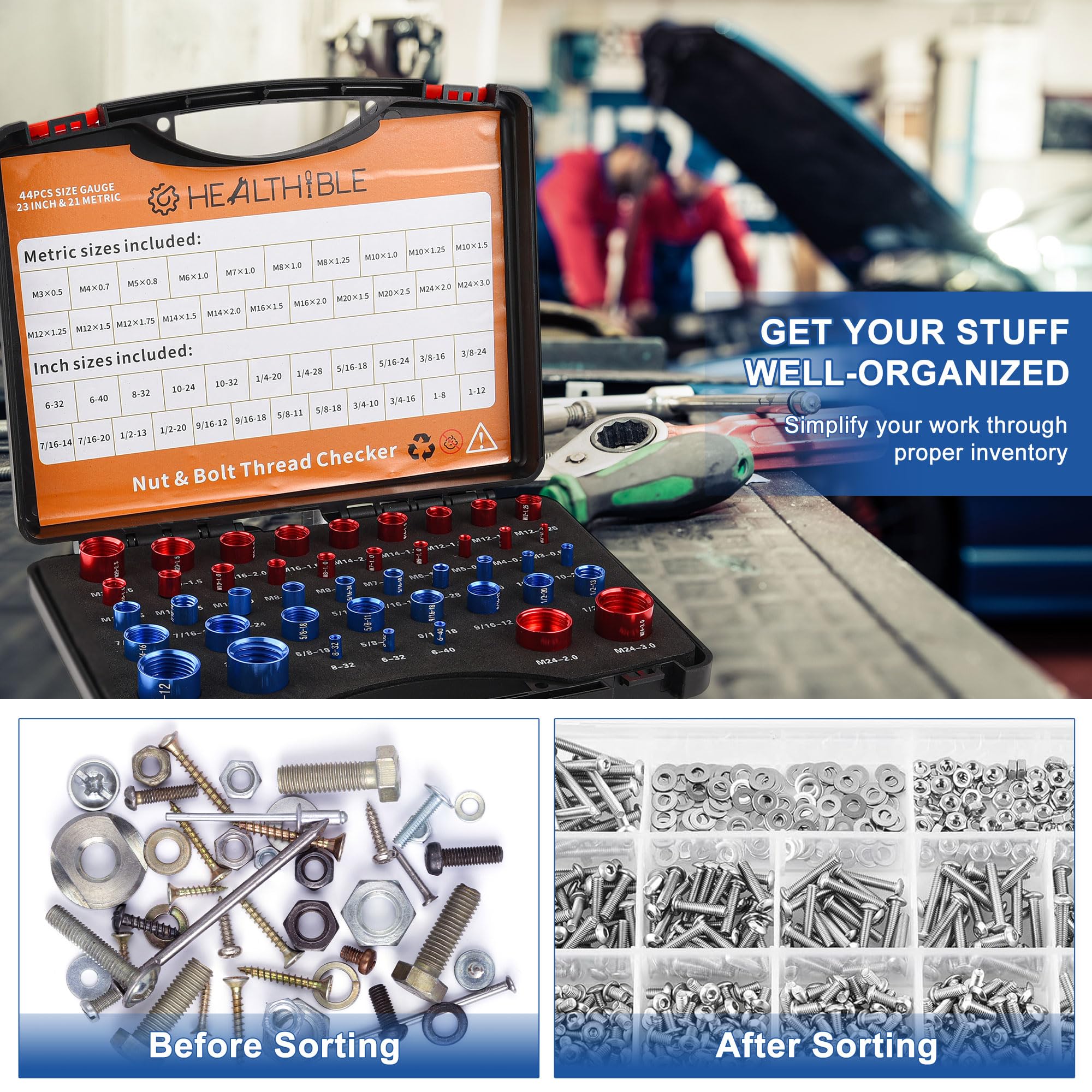 Snapklik.com : 44Pcs Male/Female Bolt Size And Thread Gauge, Nut And ...