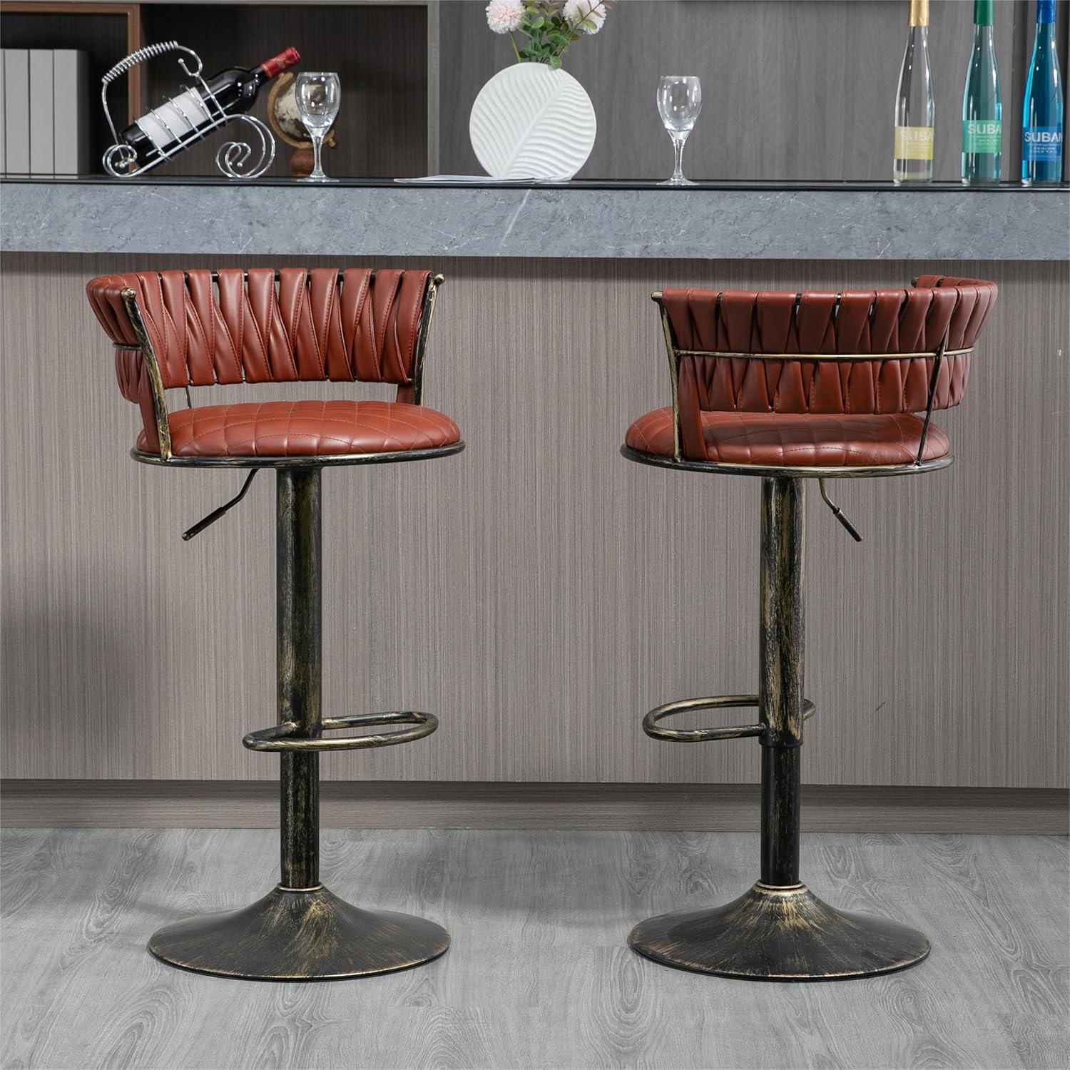 Amazon.com: Haplized Bar Stools Set of 2, Red Leather Barstool Chair ...