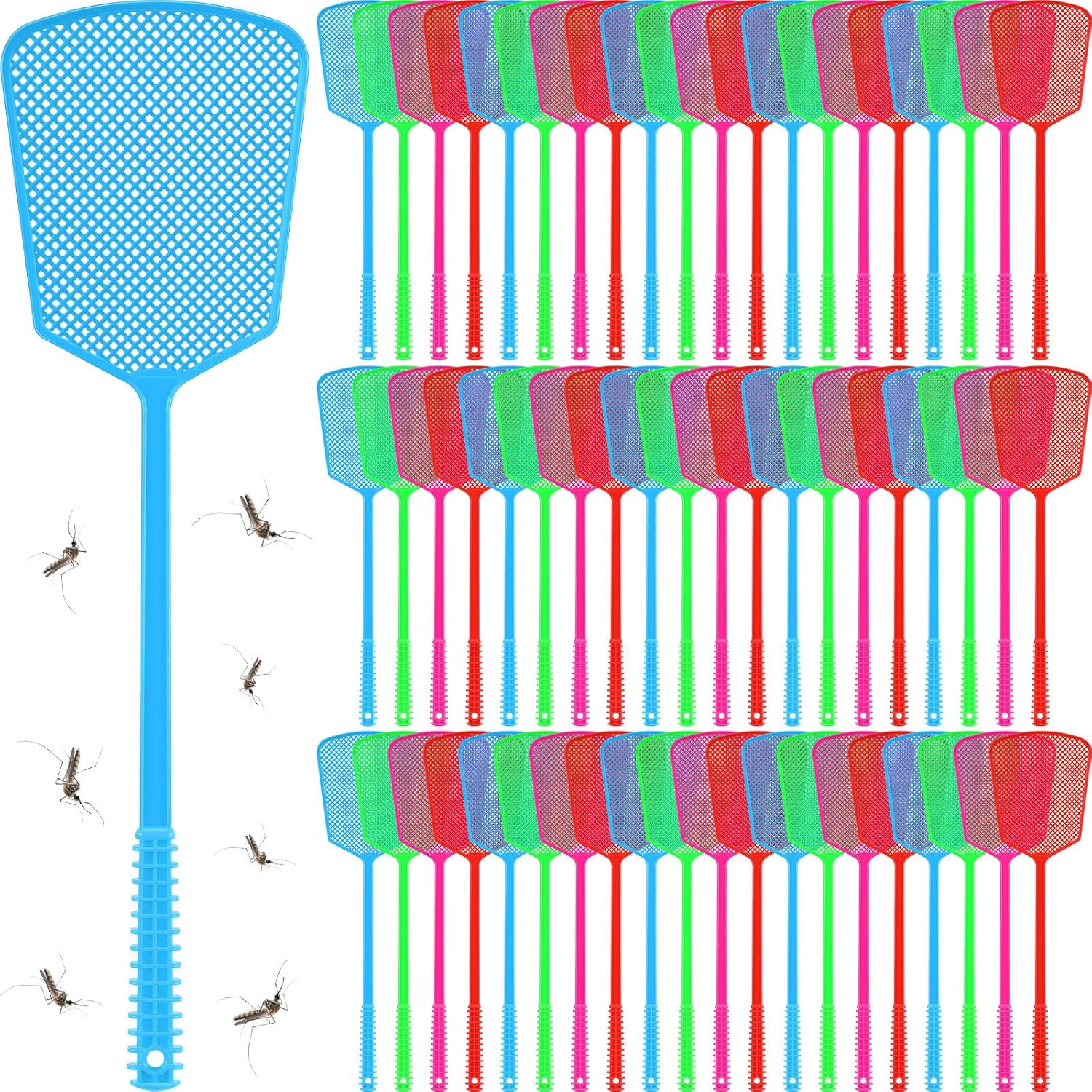 Matamoscas de 60 piezas, matamoscas de alta resistencia, mango largo ...