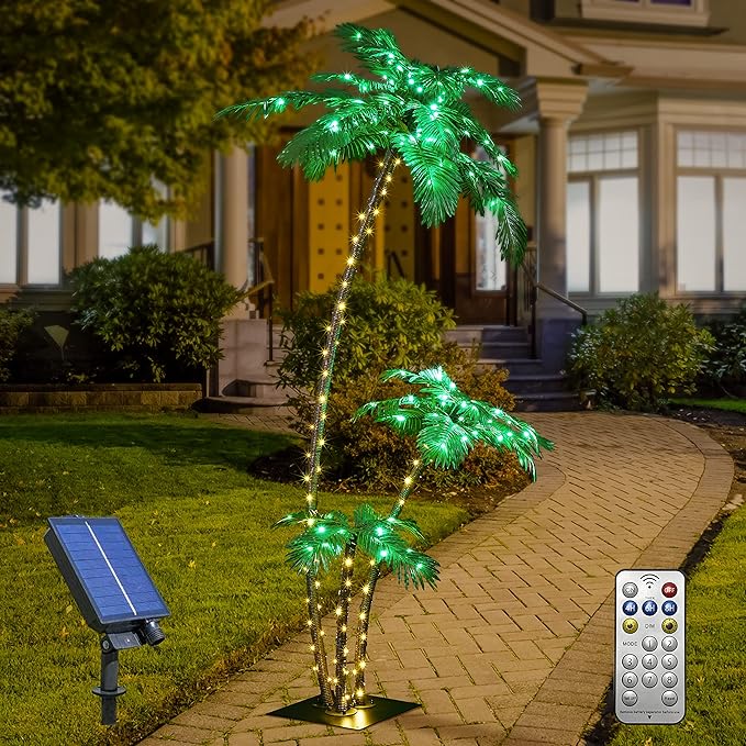 Amazon.com: Solar Lighted Palm Tree 7FT 3FT 2FT Artificial Palm Tree ...