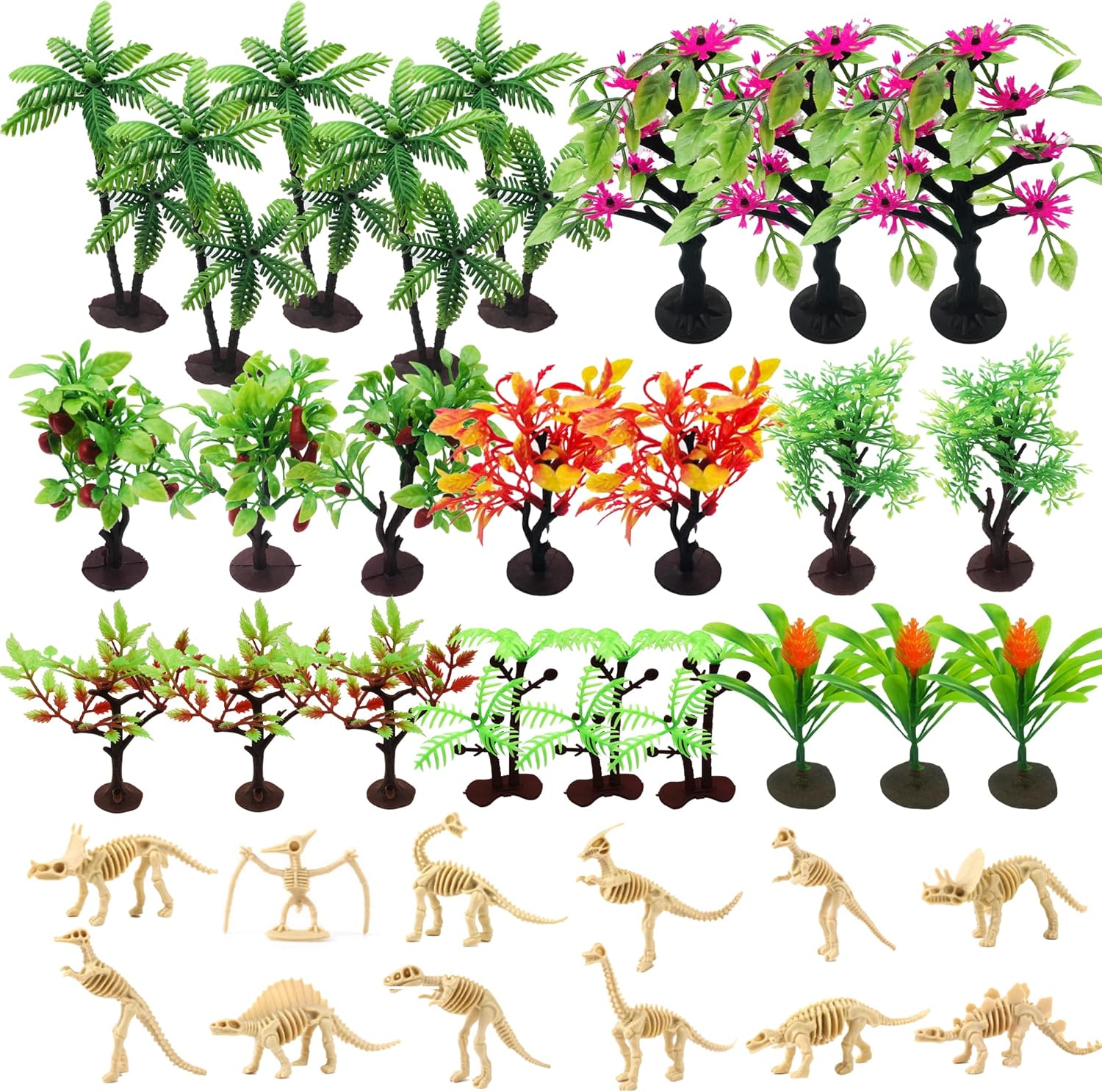 Cayway 24 PCS Miniature Trees Mixed Model Coconut Tree Apple Tree with ...