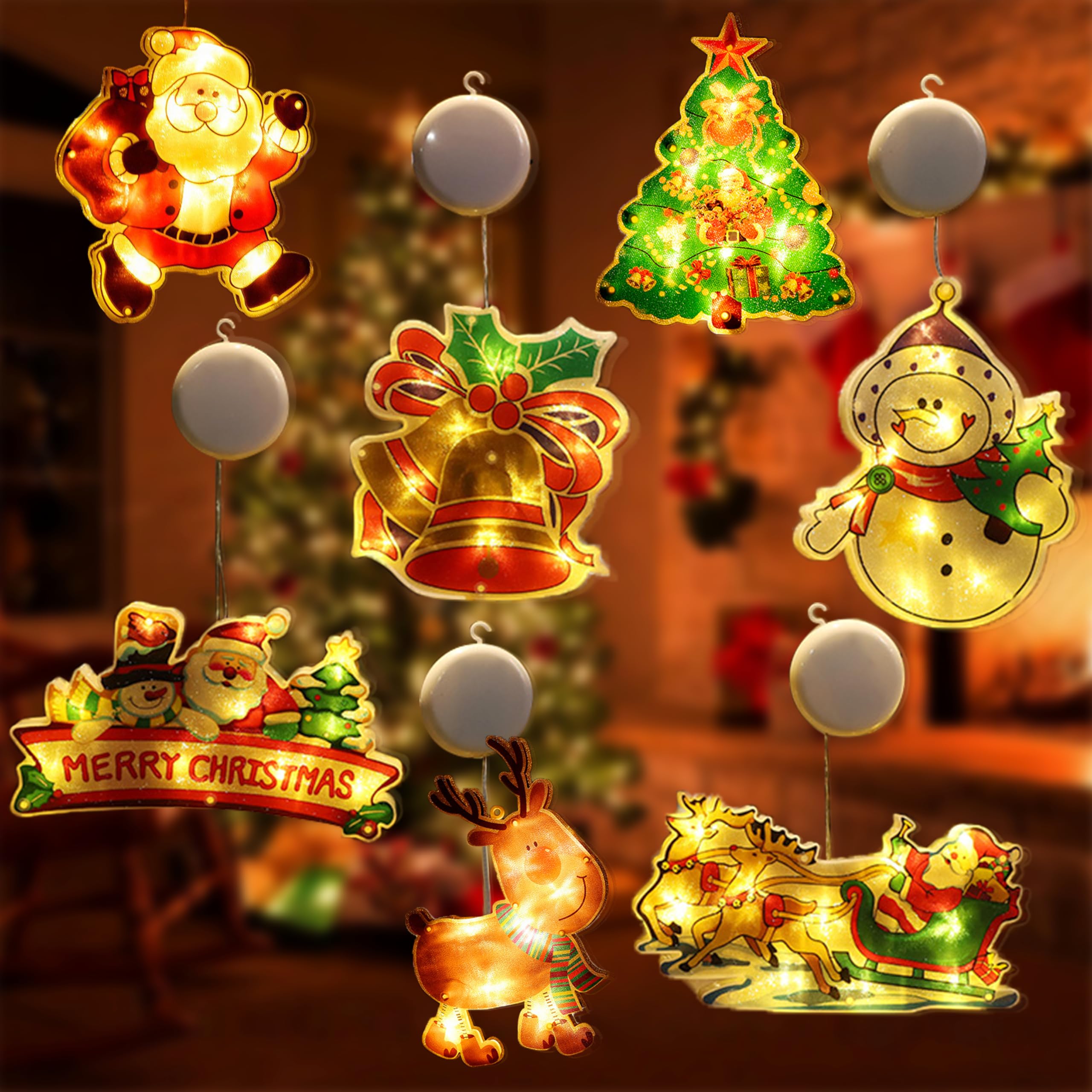 Amazon.com : QCCX Christmas Window Lights 7pcs, LED Christmas Window ...