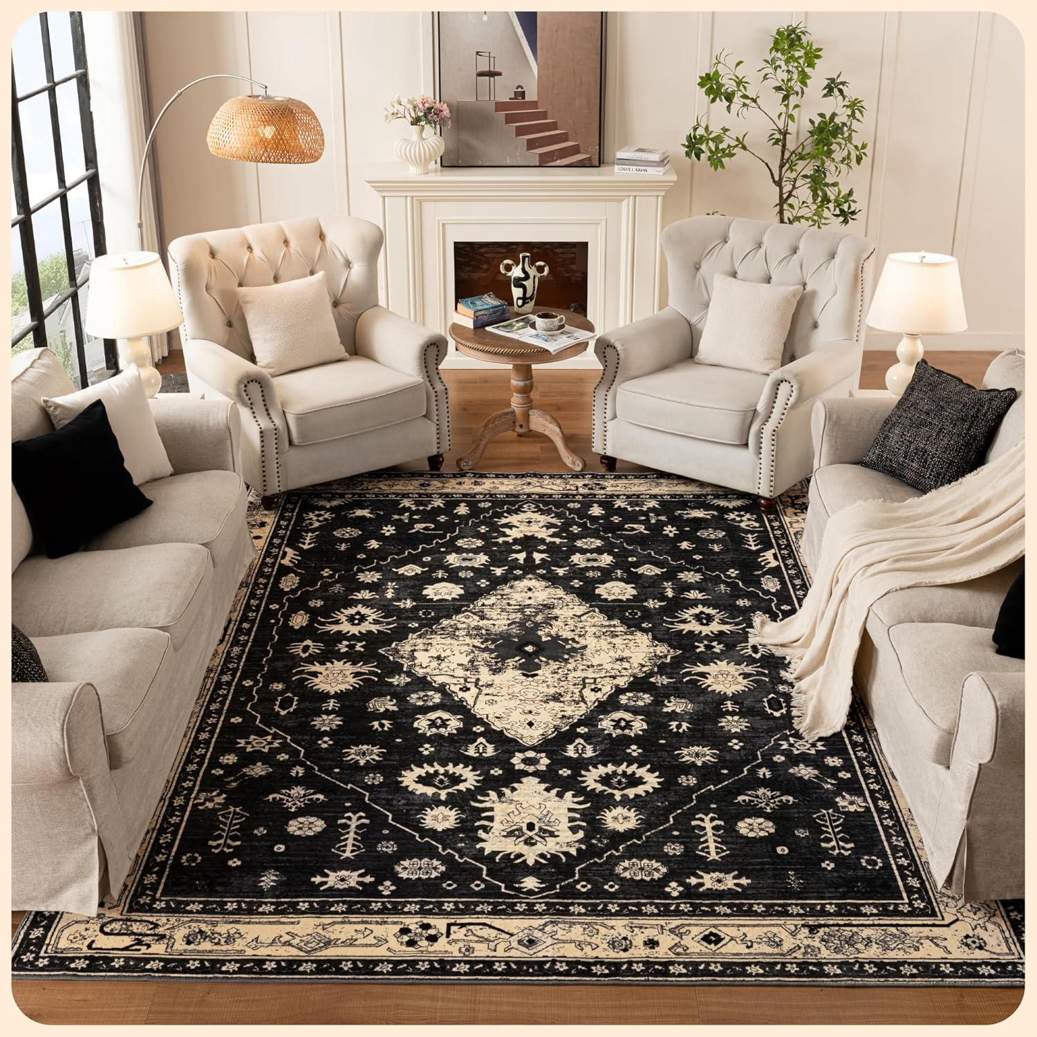 Amazon.com: Istana 8x10 Area Rug - Black 8x10 Rugs for Living Room ...